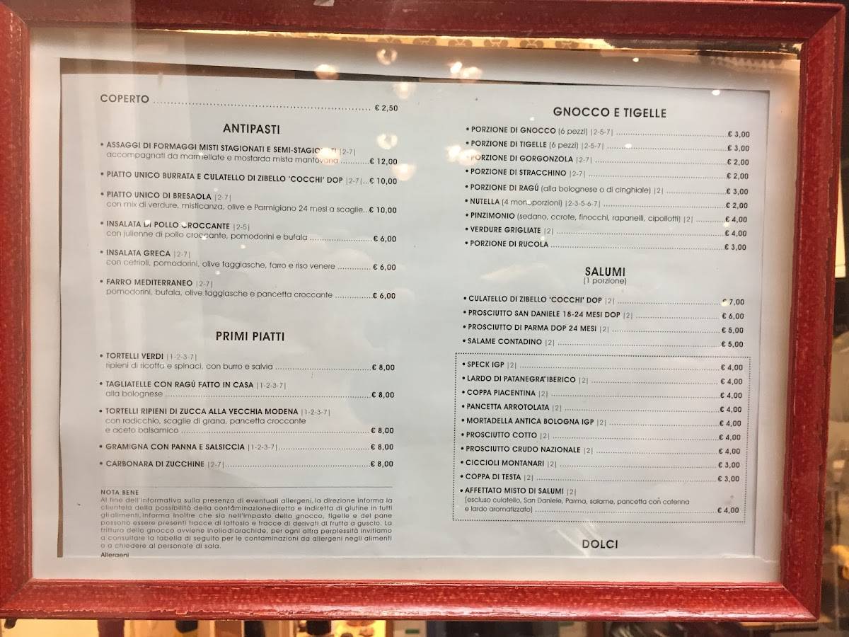 Menu da Ristorante Gnocco e Tigelle Malto, Carpi