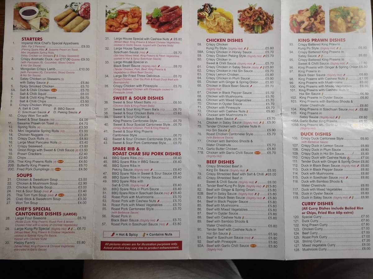 Menu at Imperial Wok restaurant, Diss