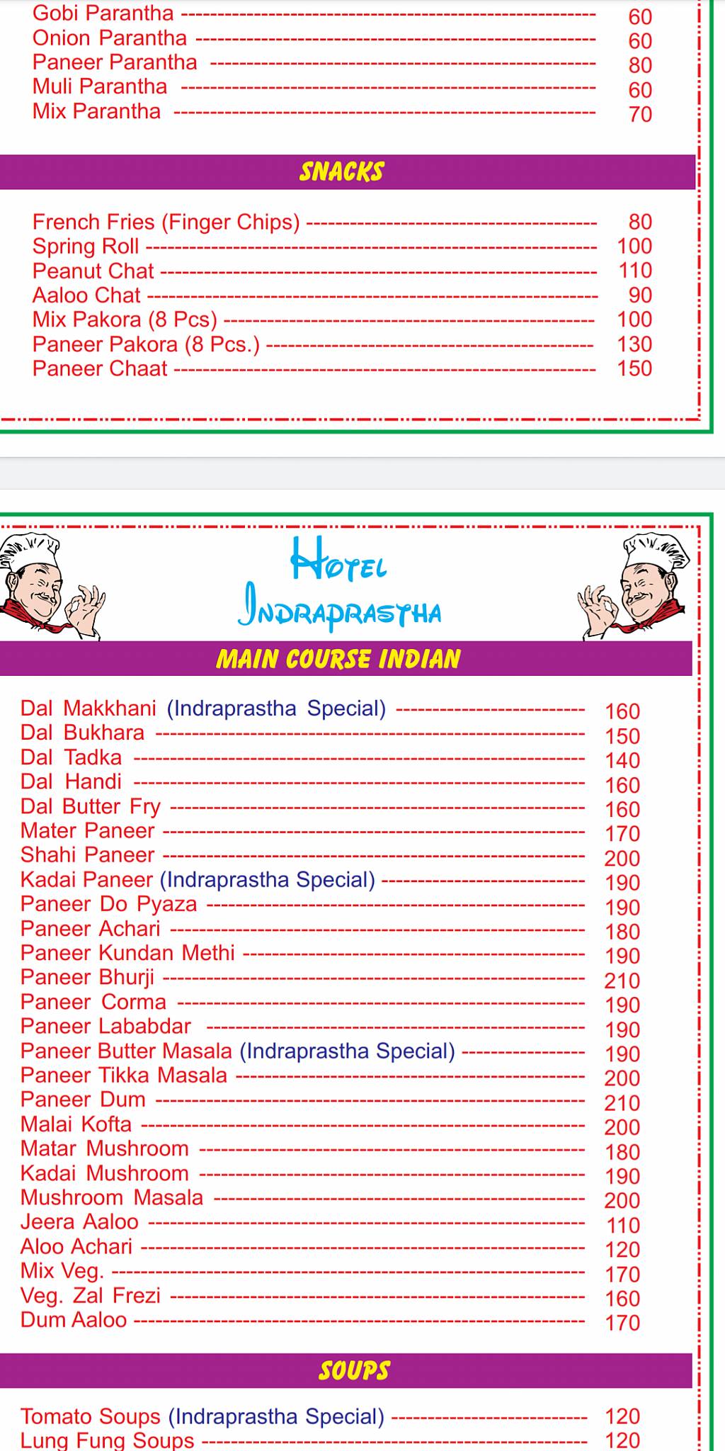 Menu at Indraprastha Hotel & Restaurant, Mawana