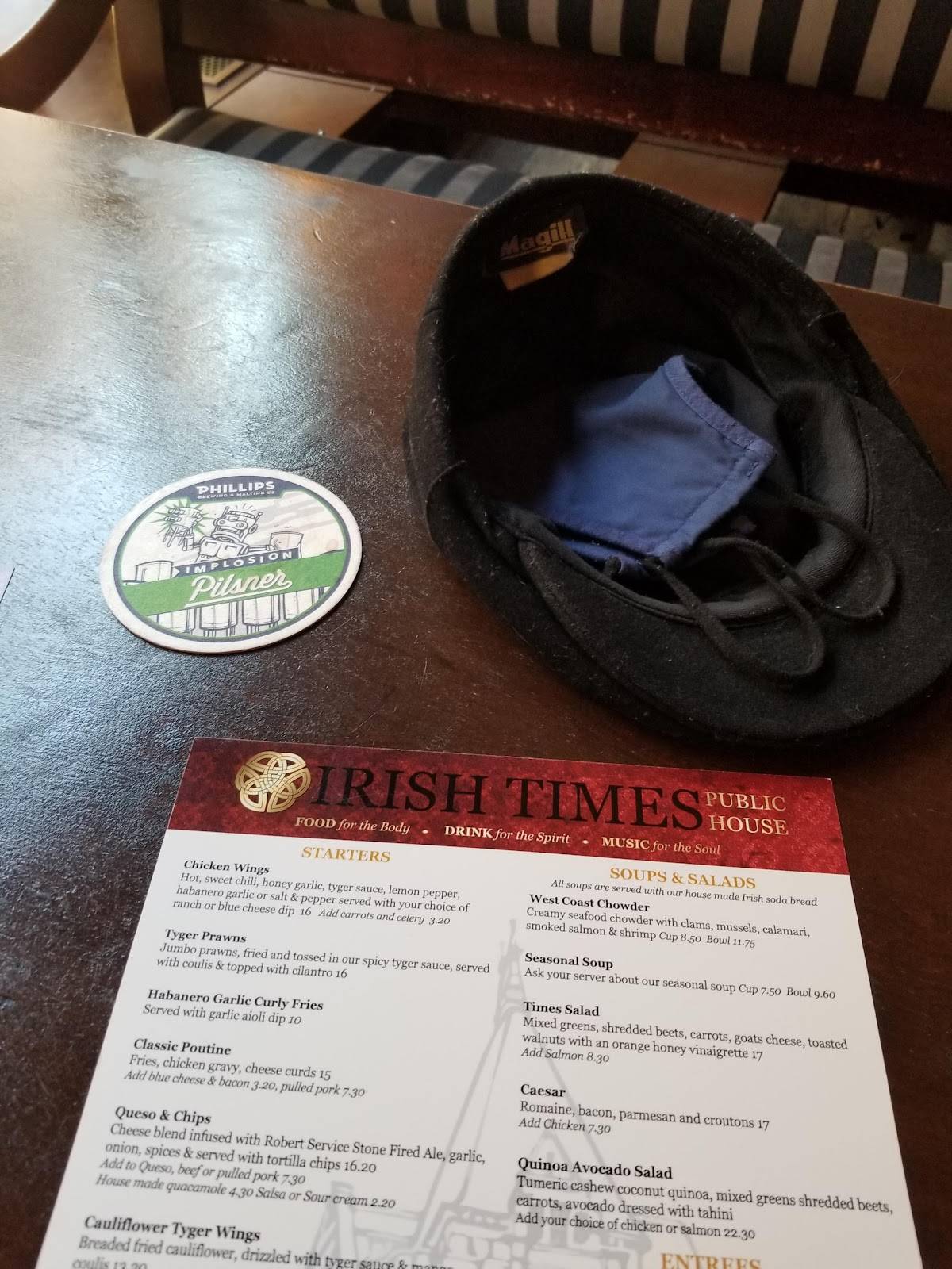Menu at Irish Times Pub, Victoria, Government St