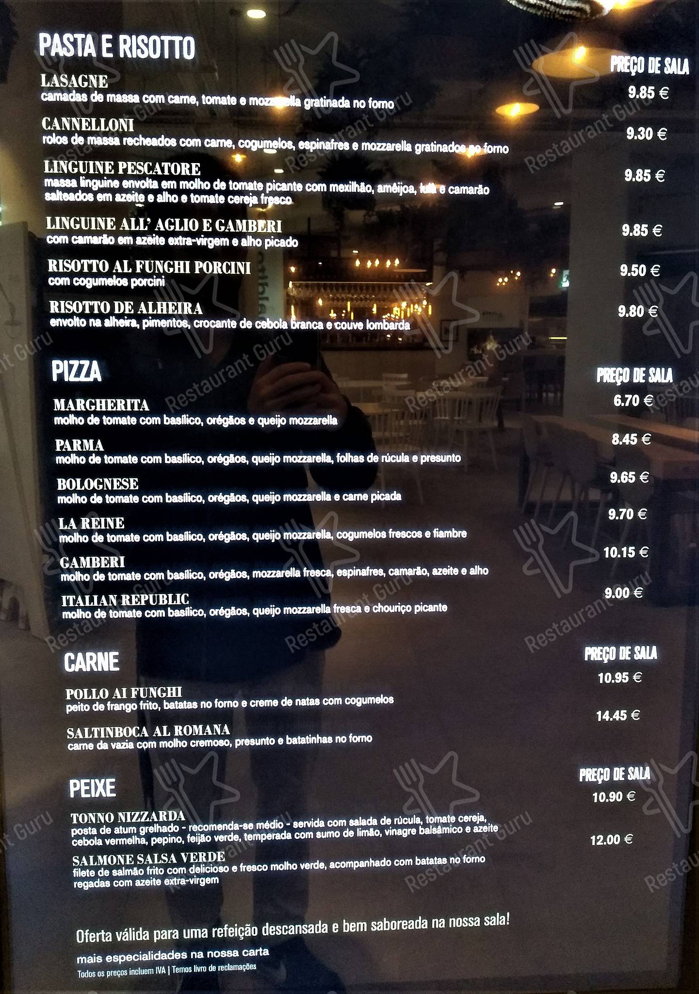 Menu em Italian Republic, Porto, Rua Sara Afonso