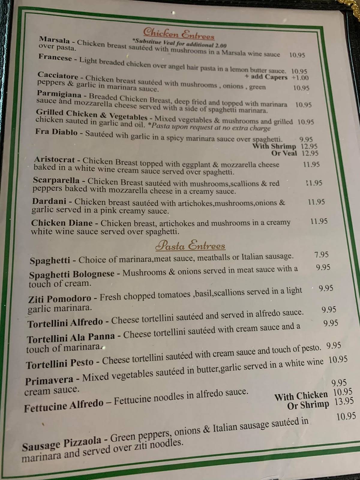 Menu at Italian Village restaurant, Corsicana