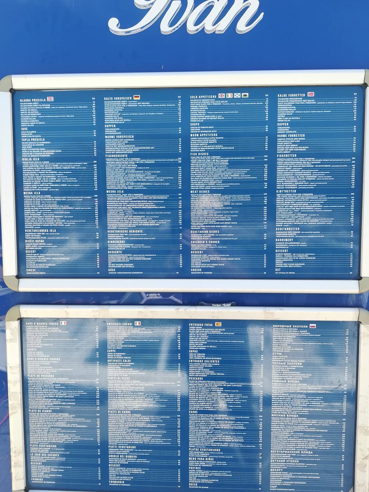 Menu at Ivan Restaurant, Cavtat