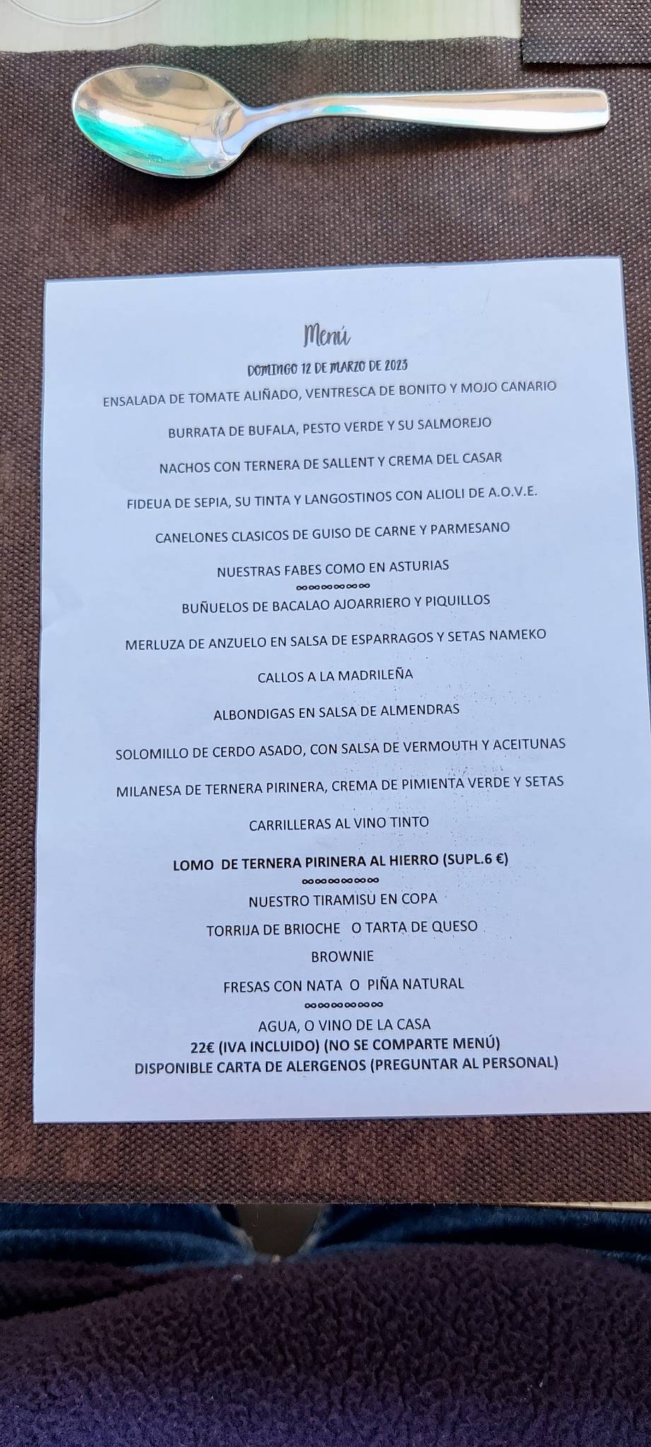 Carta de Restaurante ROSA ROSAE, Jaca