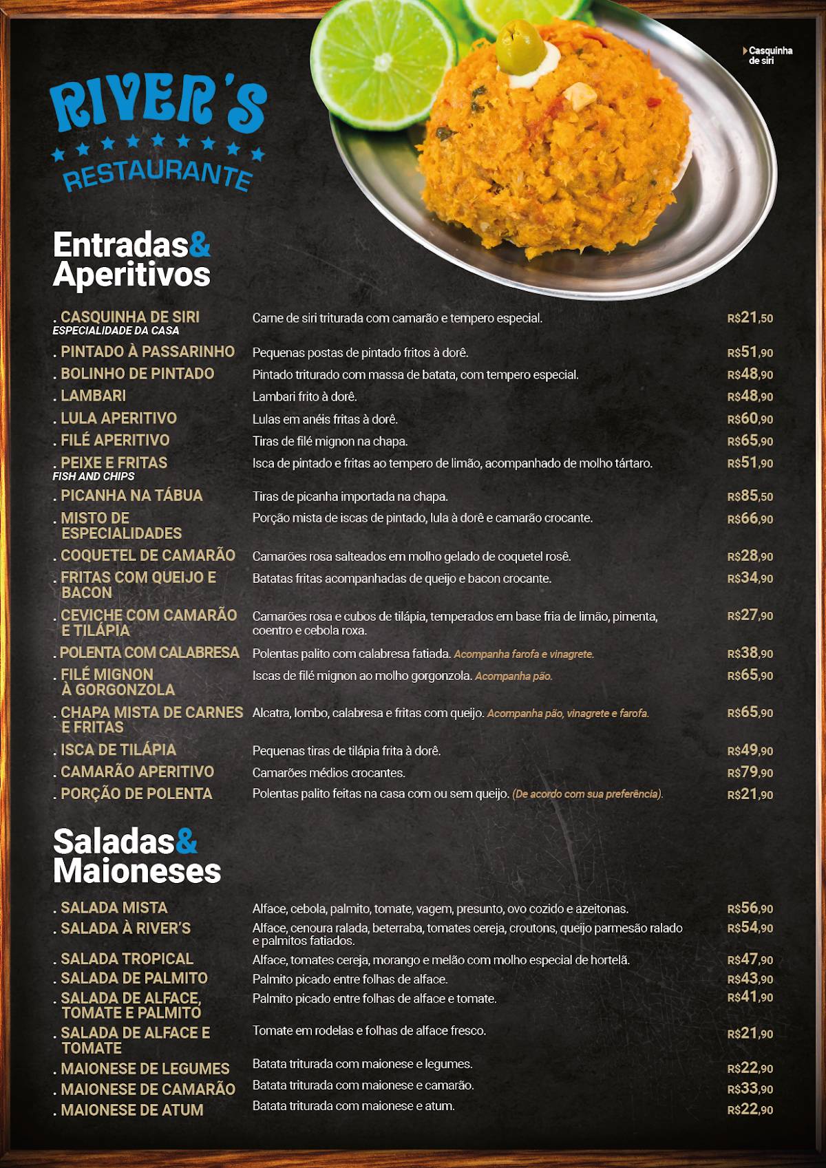 Menu em Rivers Restaurante, Santa Branca
