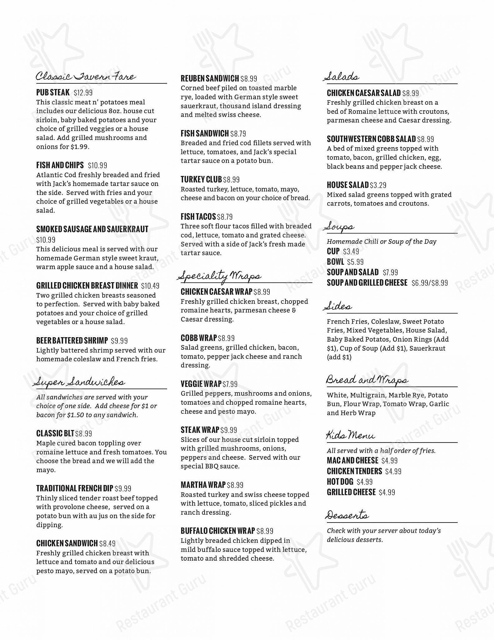 Menu at Jack Mason's Tavern and Brewery pub & bar, Clifton Forge