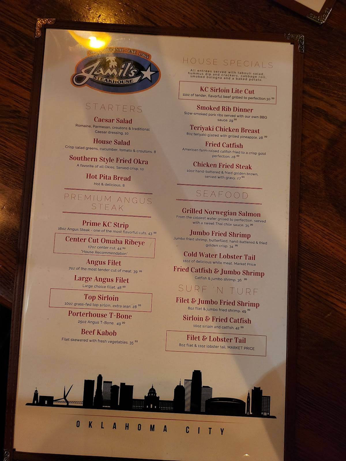 Menu at Jamil's Steakhouse OKC, Oklahoma City