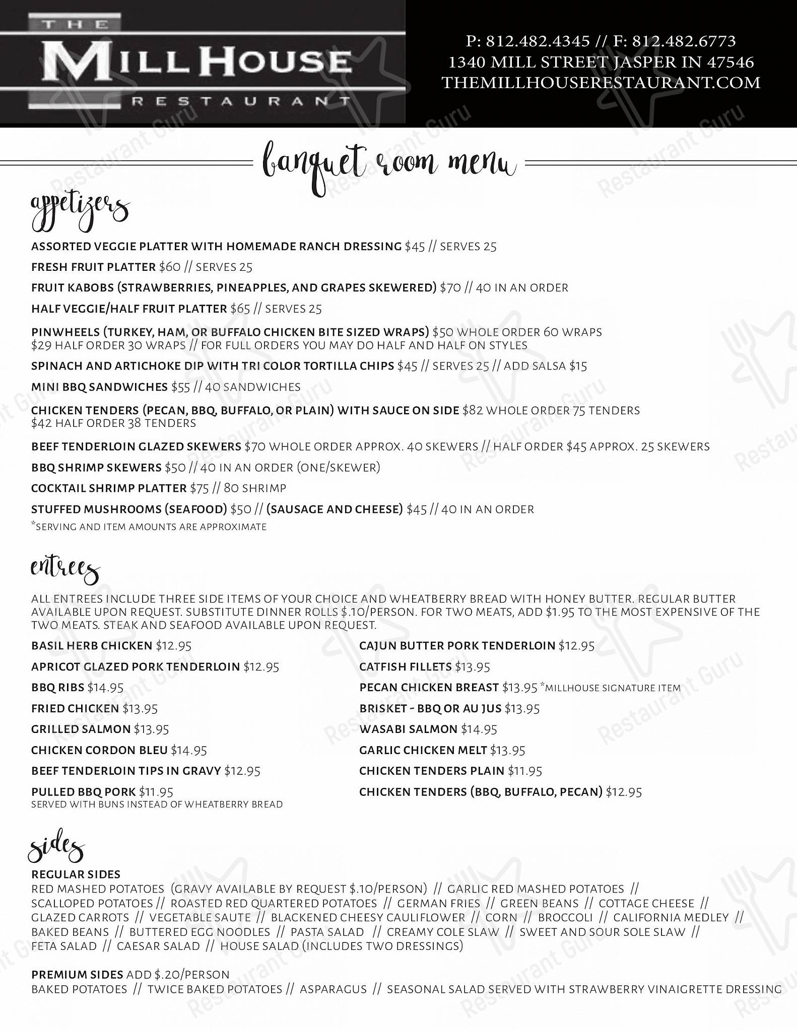 Menu at The Mill House Restaurant, Jasper