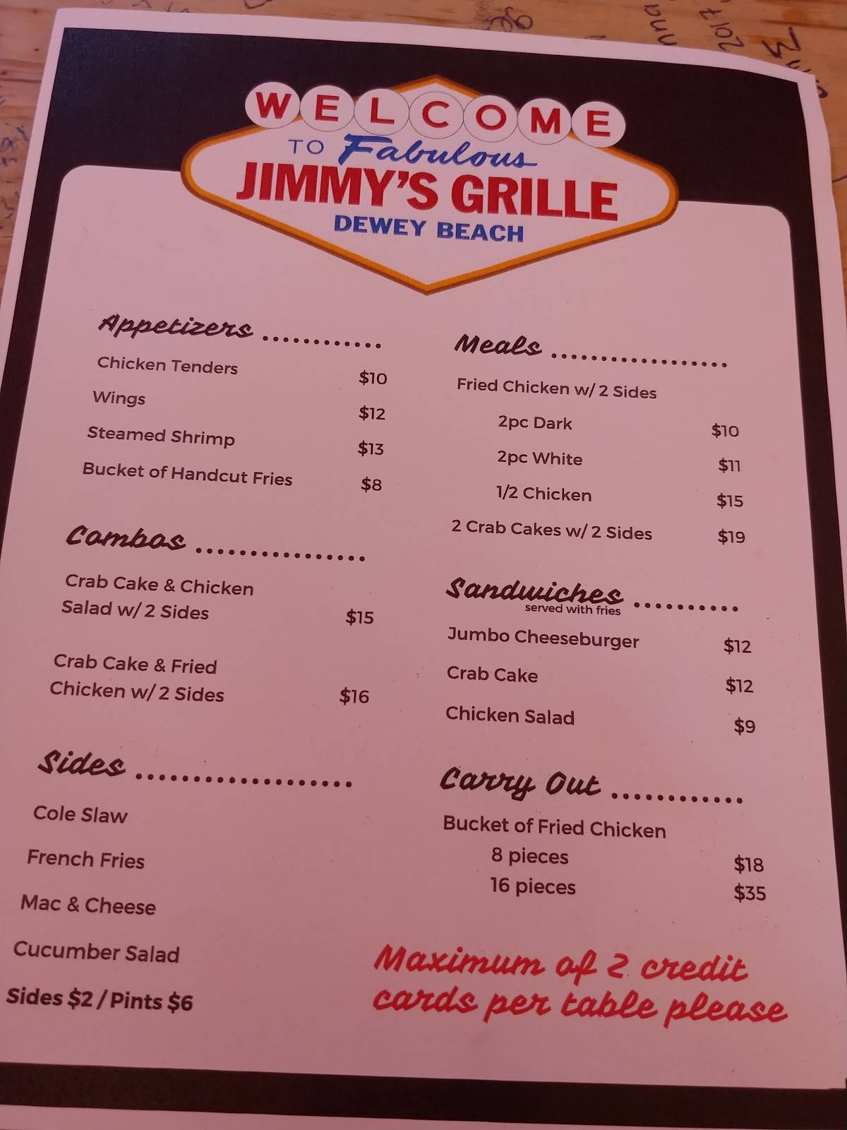 Menu at Jimmy's Grille Dewey pub & bar, Dewey Beach, Coastal Hwy