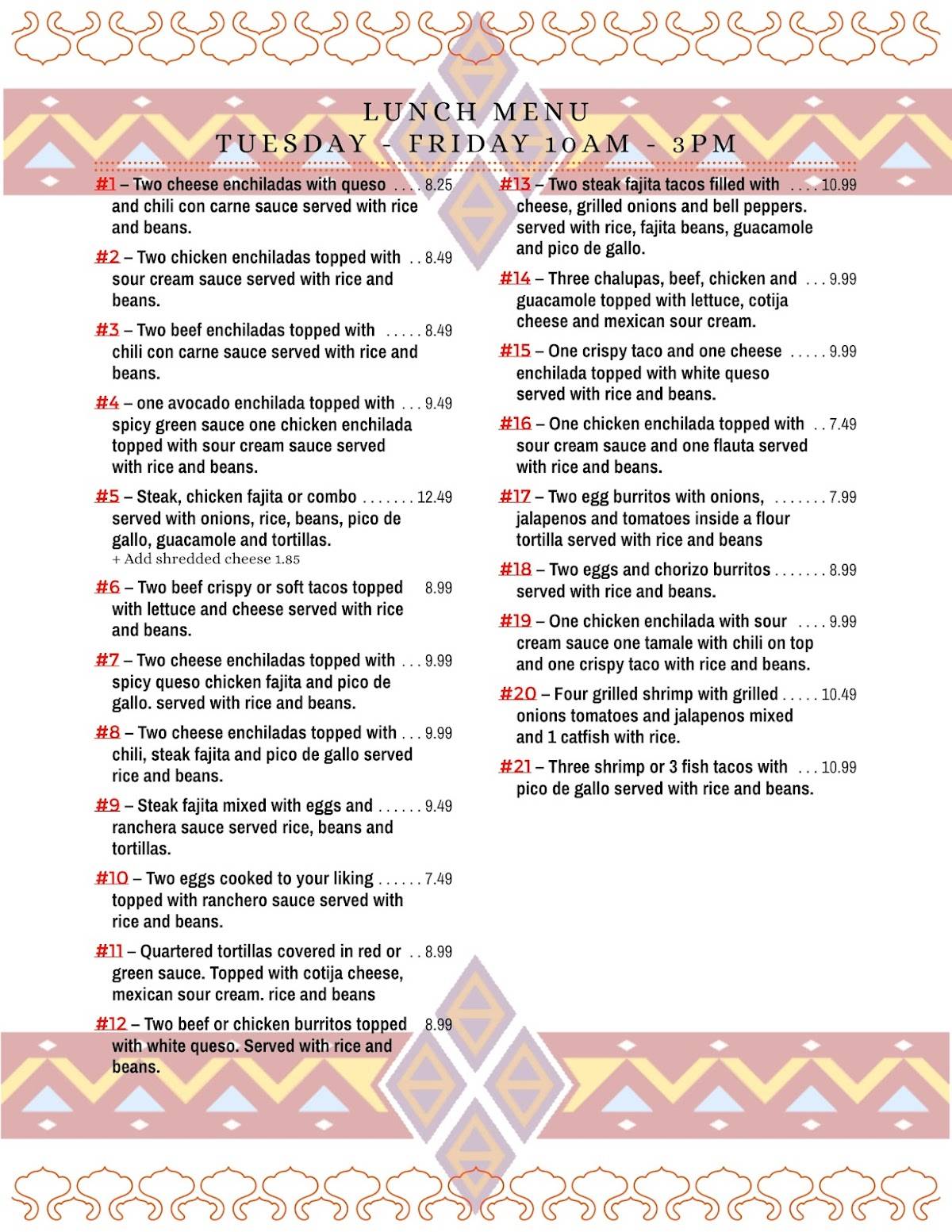 Menu at Jocelyn's Mexican Grill restaurant, Longview, Wal St suite 101