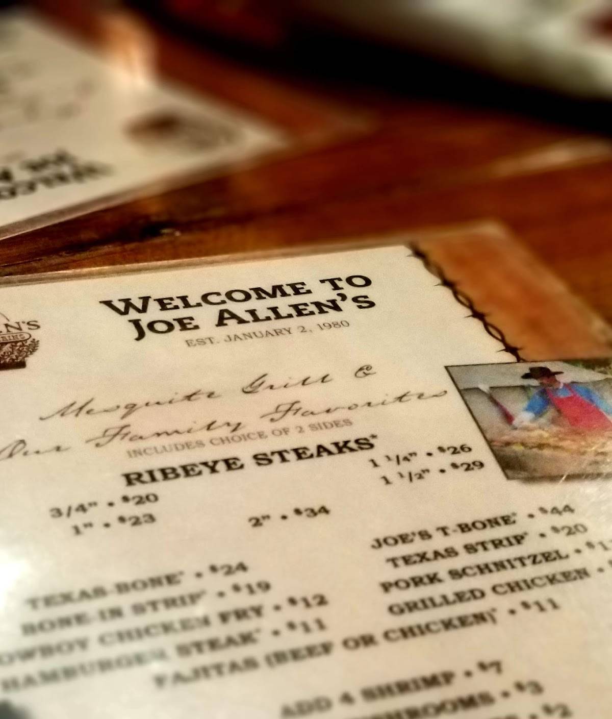 Menu at Joe Allen's Pit Bar-B-Que, Abilene