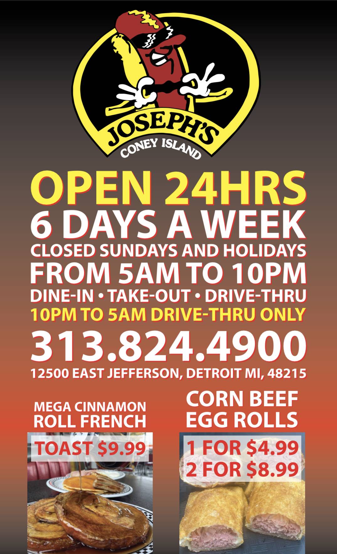 Menu at Joseph's Coney Island restaurant, Detroit