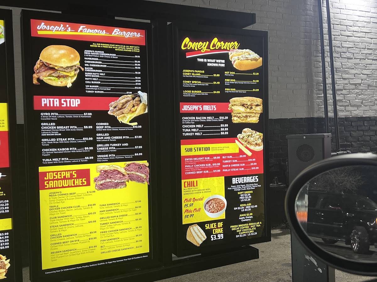 Menu at Joseph's Coney Island restaurant, Detroit