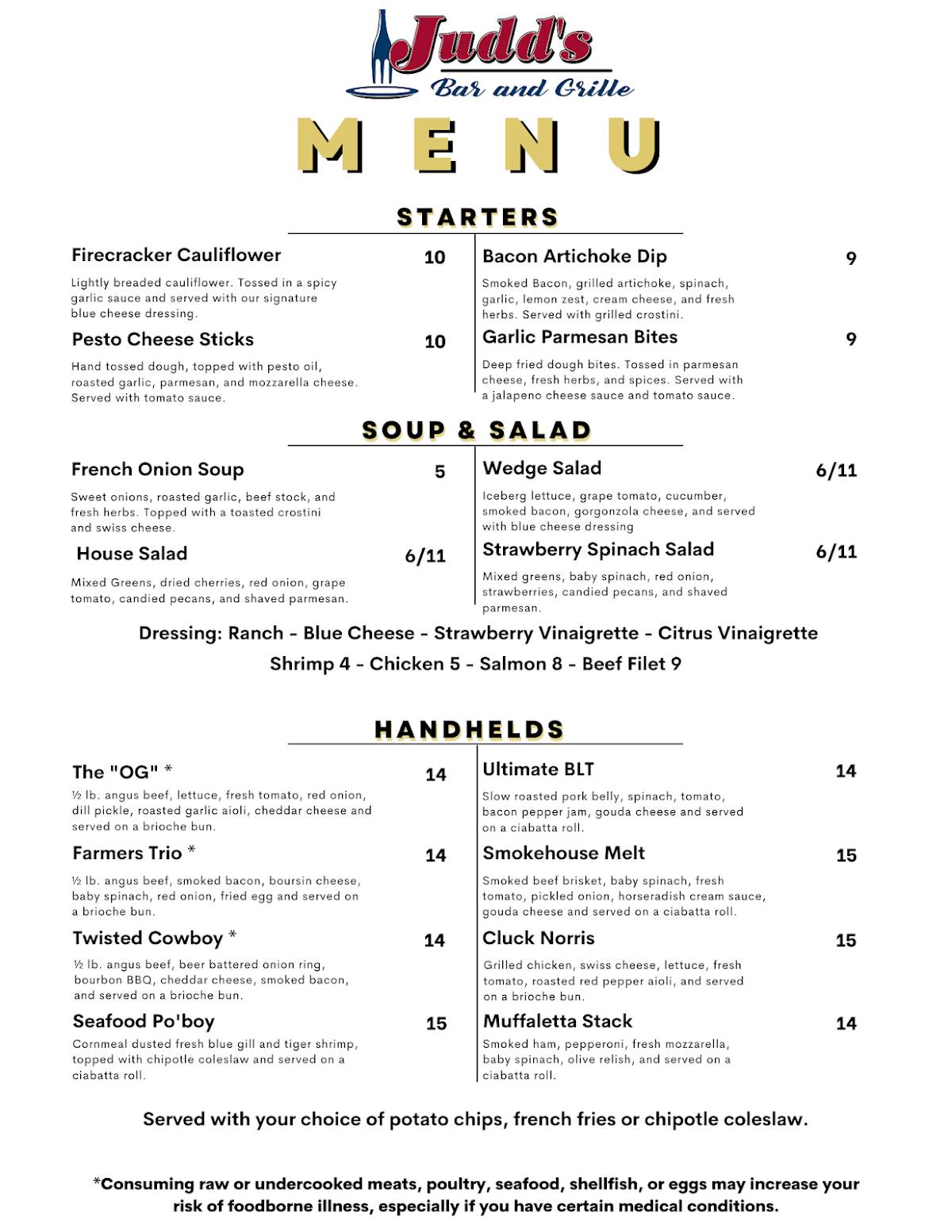 Menu at Judd's Bar and Grille, USA