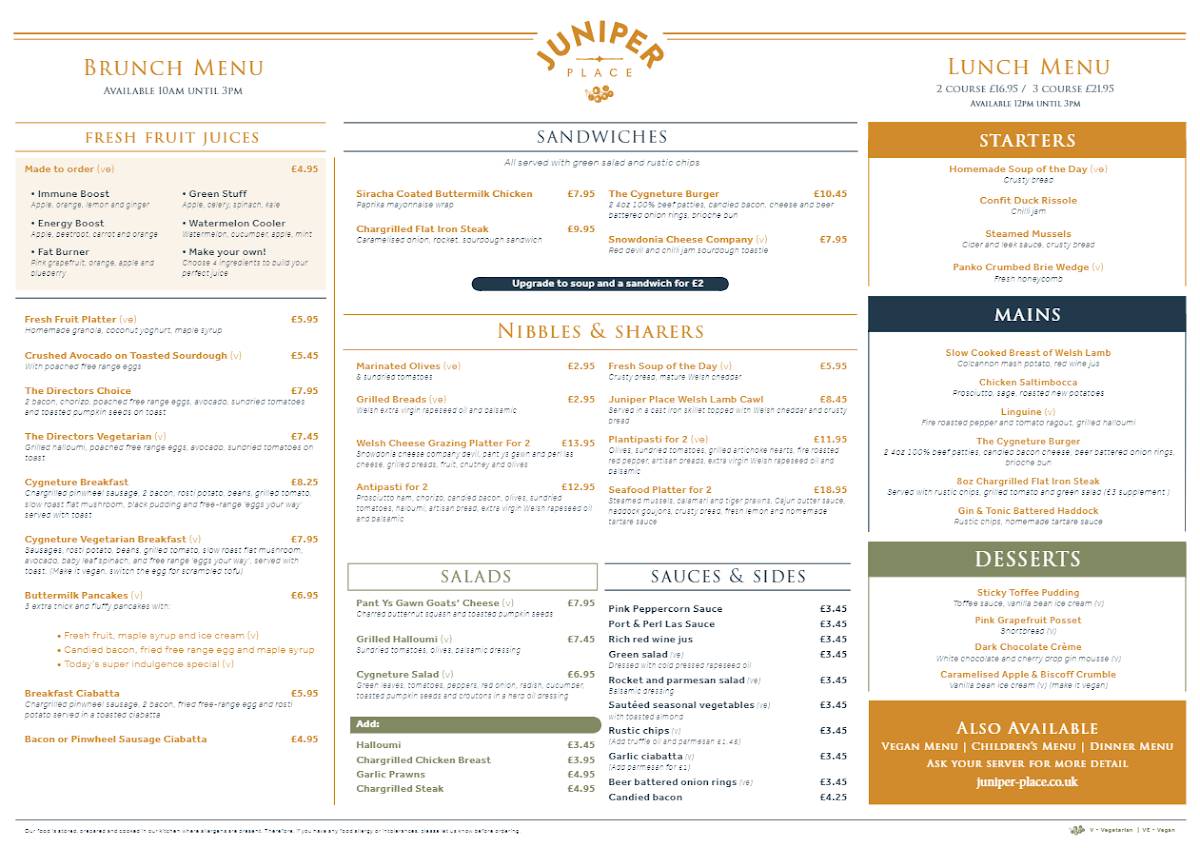 Menu at Juniper Place Swansea restaurant, Swansea