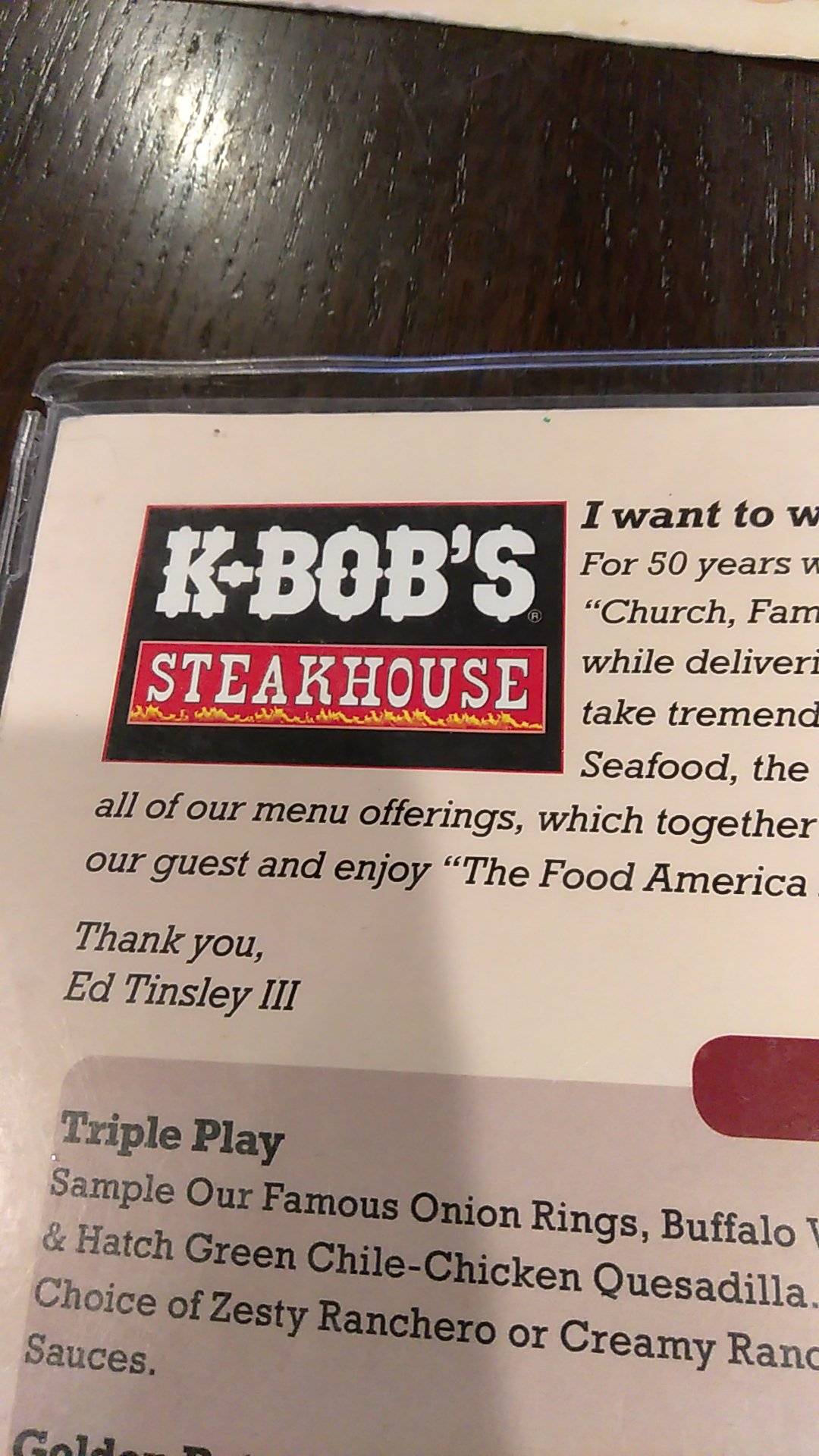 Menu at K-Bob's Steakhouse and Catering, Ruidoso