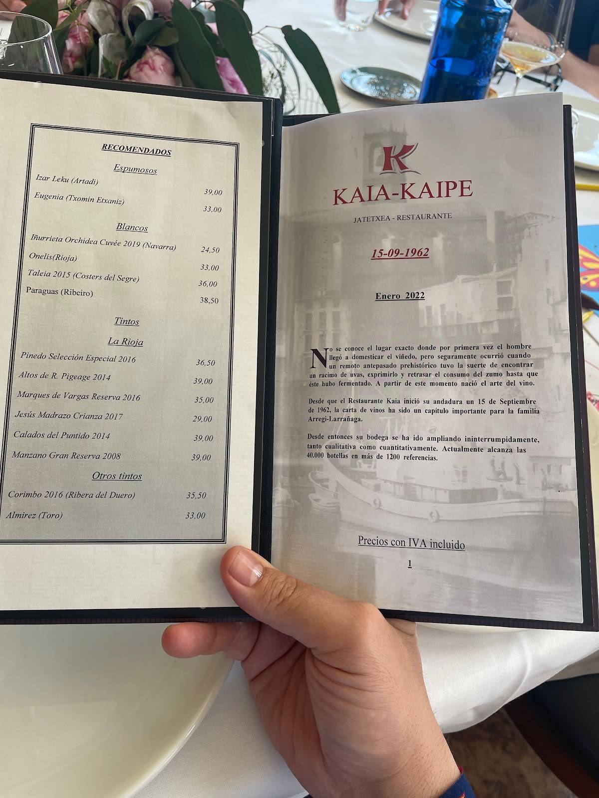 Menu at Kaia Kaipe restaurant, Getaria