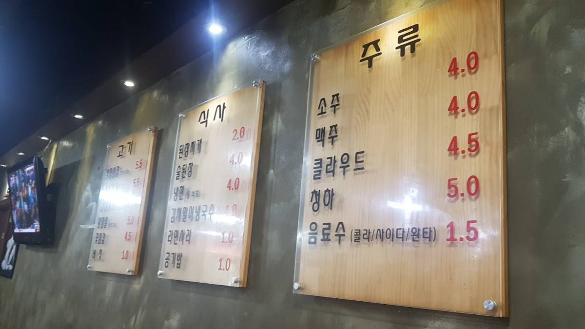 Menu at Kaljip Samgyeop restaurant, Busan