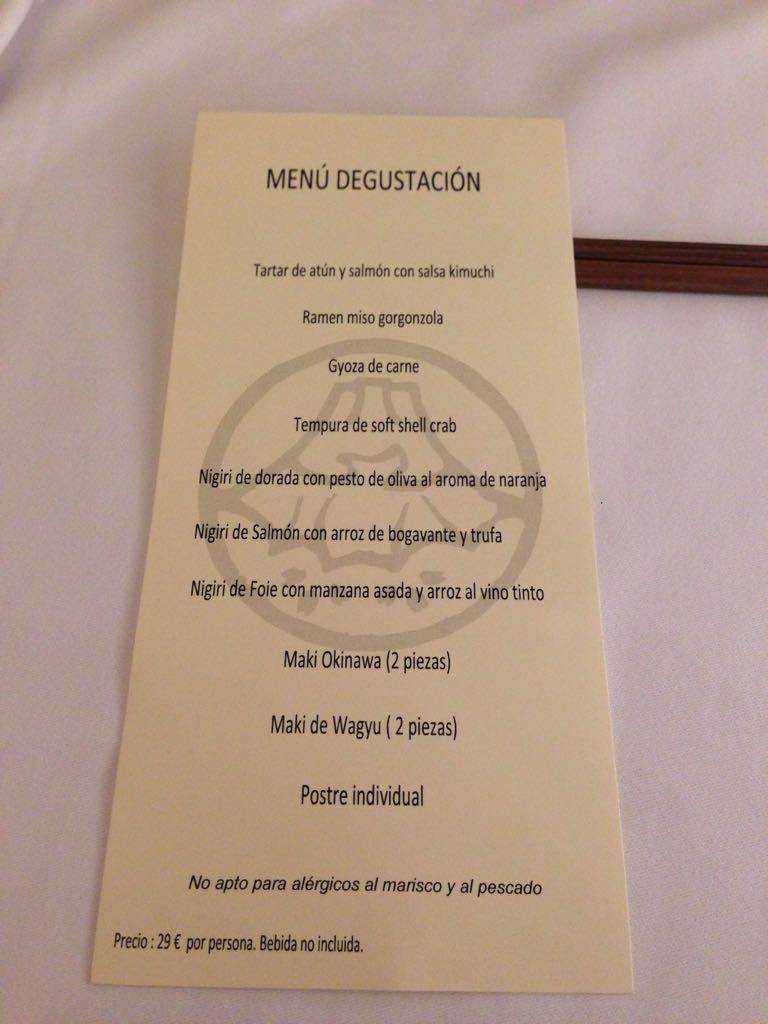 Menu at Kamon restaurant, Valencia, Carrer del Comte d'Altea