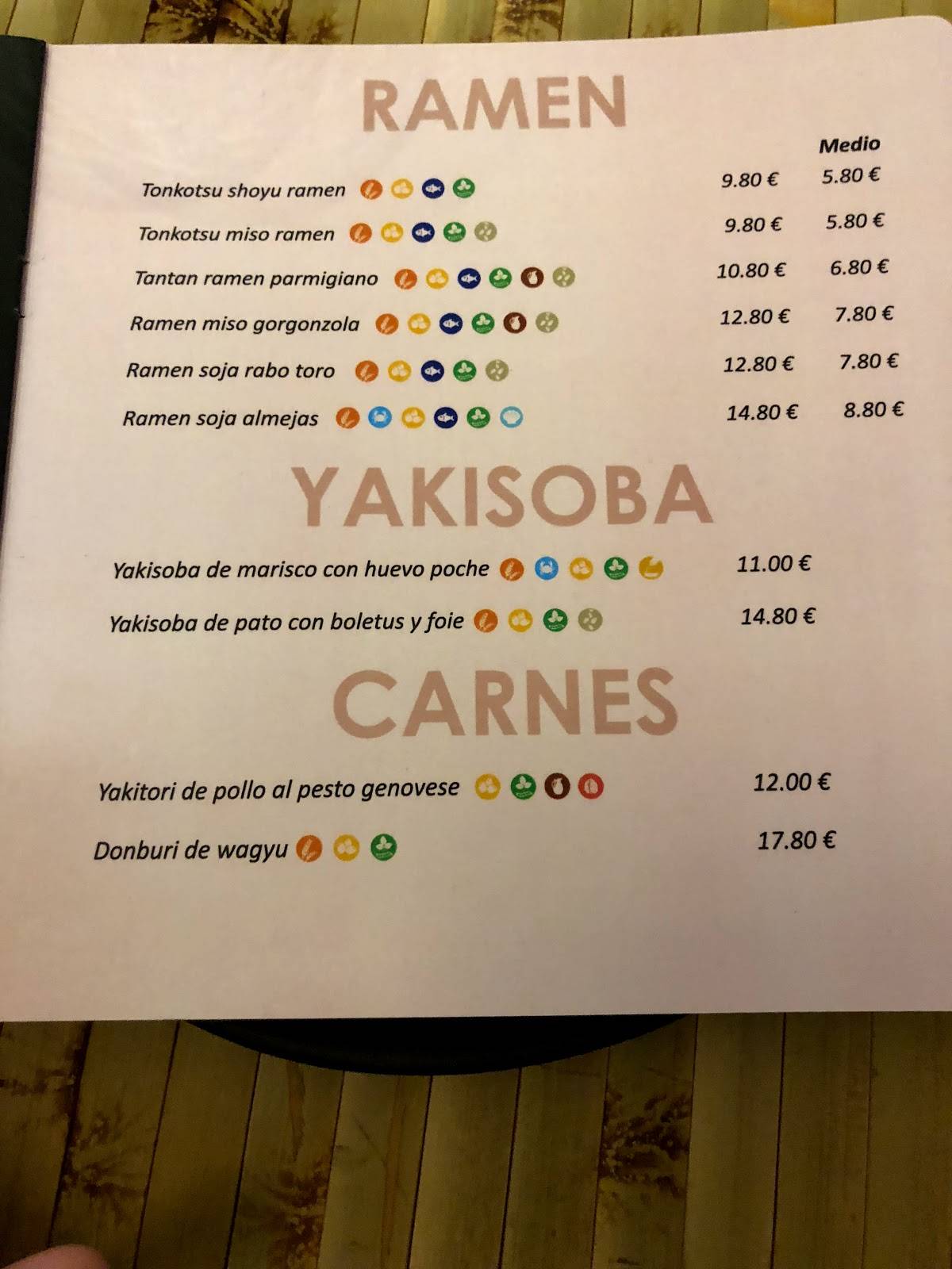 Menu at Kamon restaurant, Valencia, Carrer del Comte d'Altea