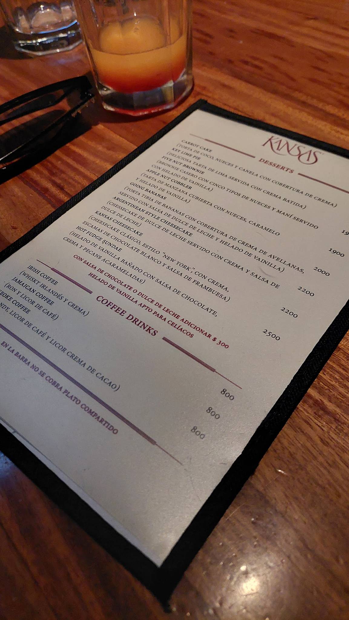Carta del restaurante Kansas, San Isidro, Av. del Libertador 15089