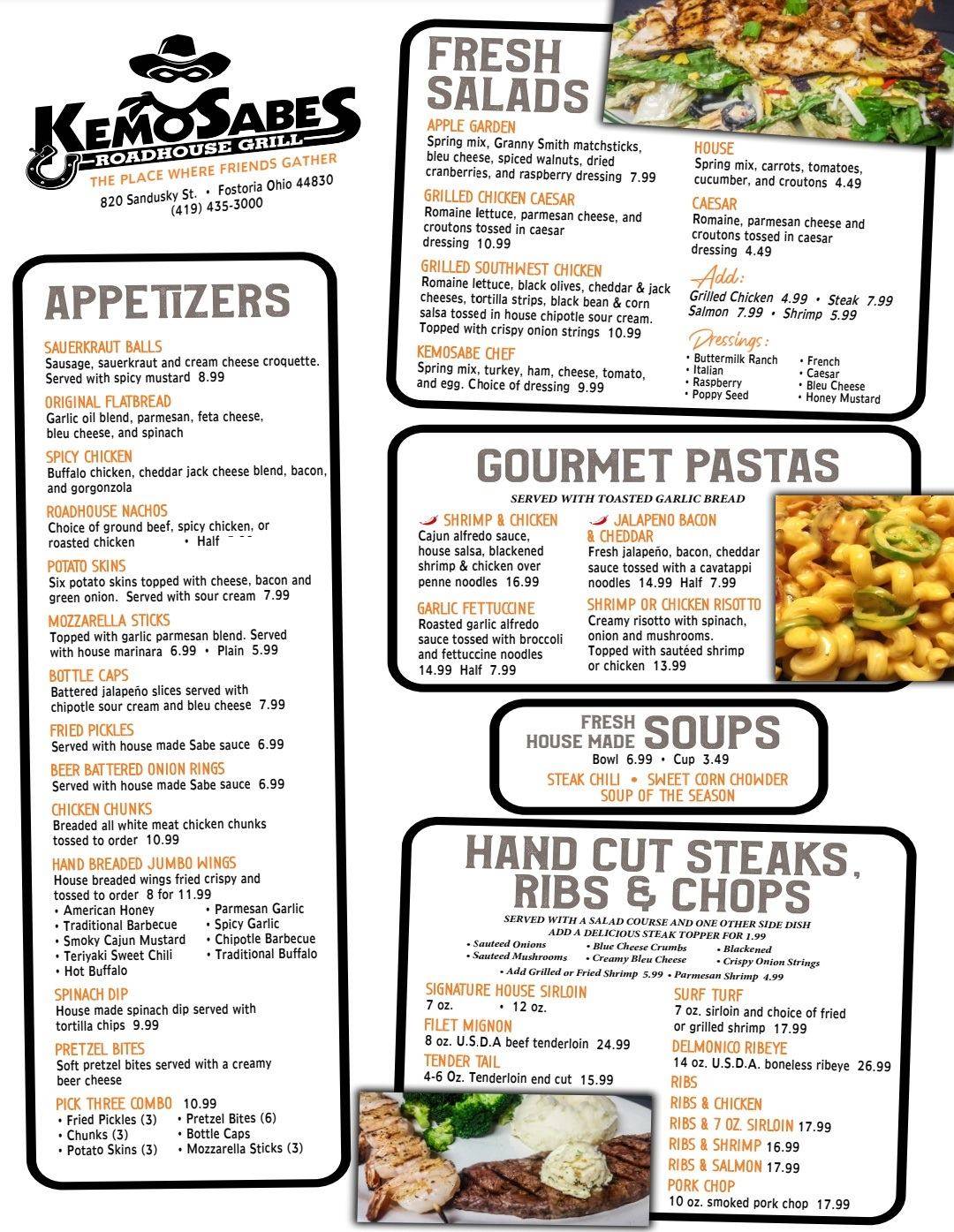 Menu at KemoSabes Roadhouse Grill - Fostoria, OH restaurant, Fostoria