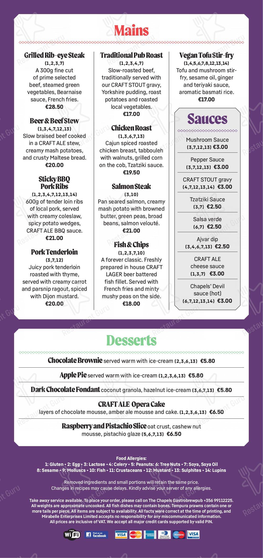 Menu at Kettles restaurant, Birkirkara