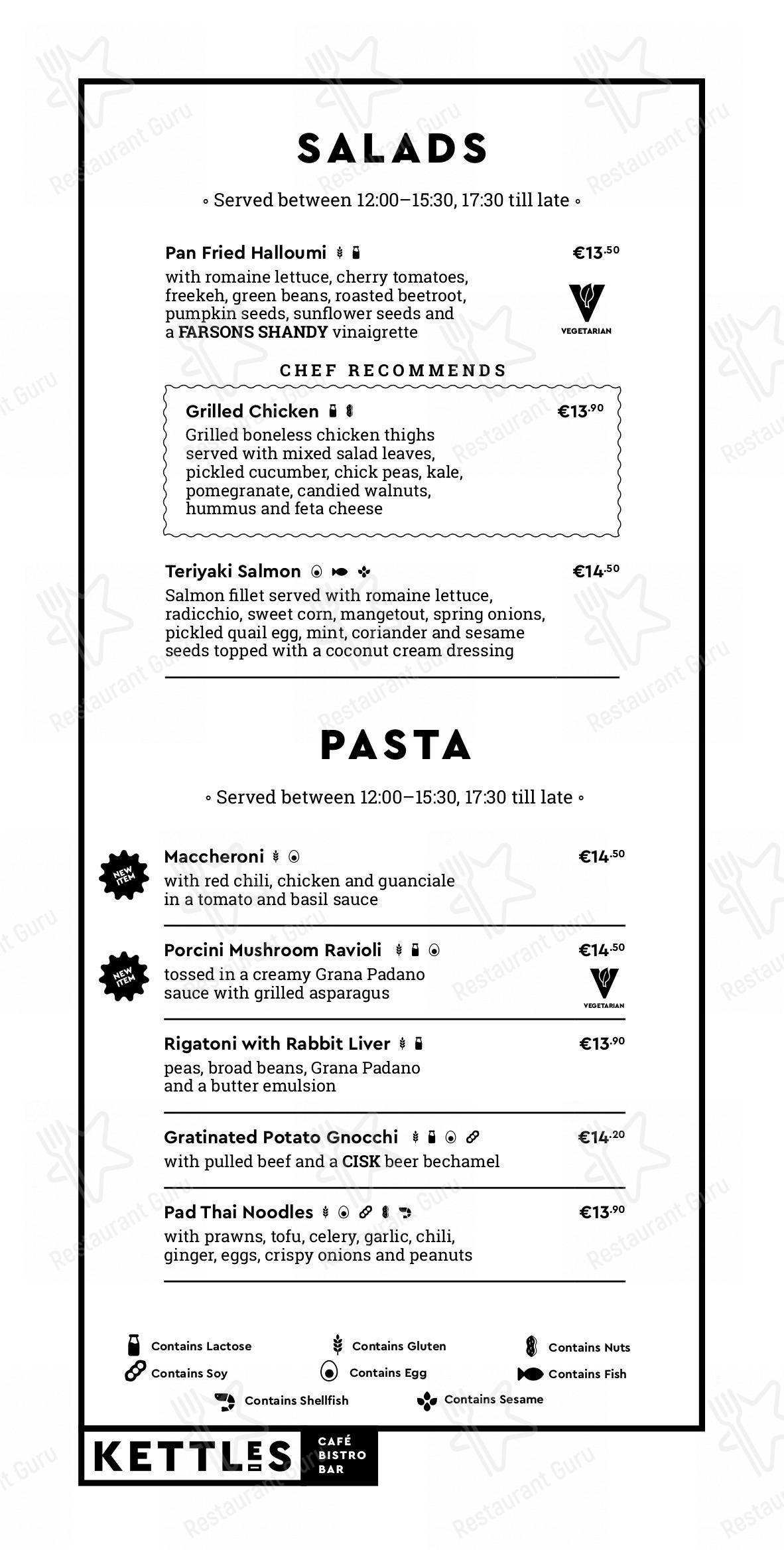 Menu at Kettles restaurant, Birkirkara