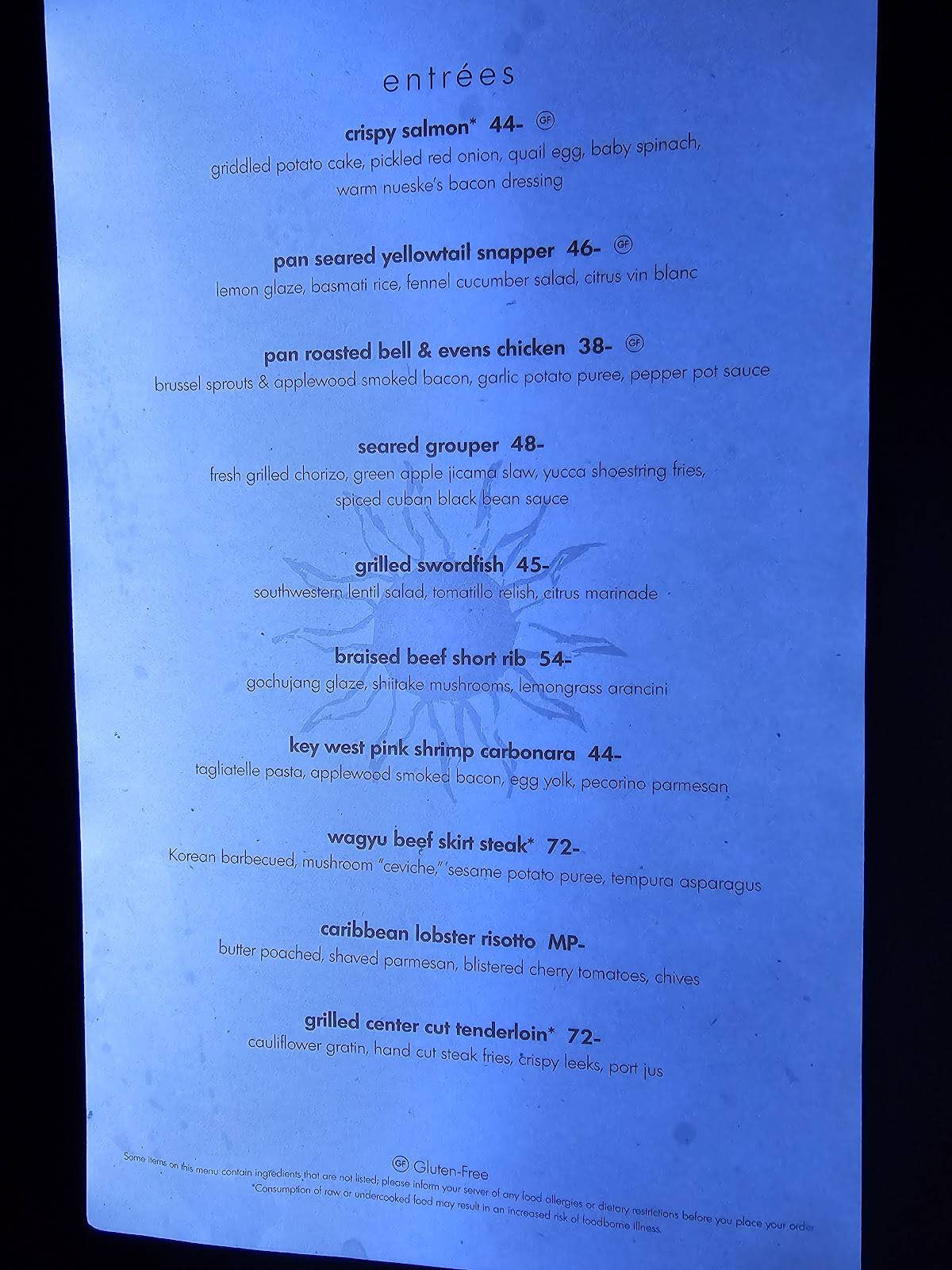Menu at Latitudes restaurant, Key West, 245 Front St