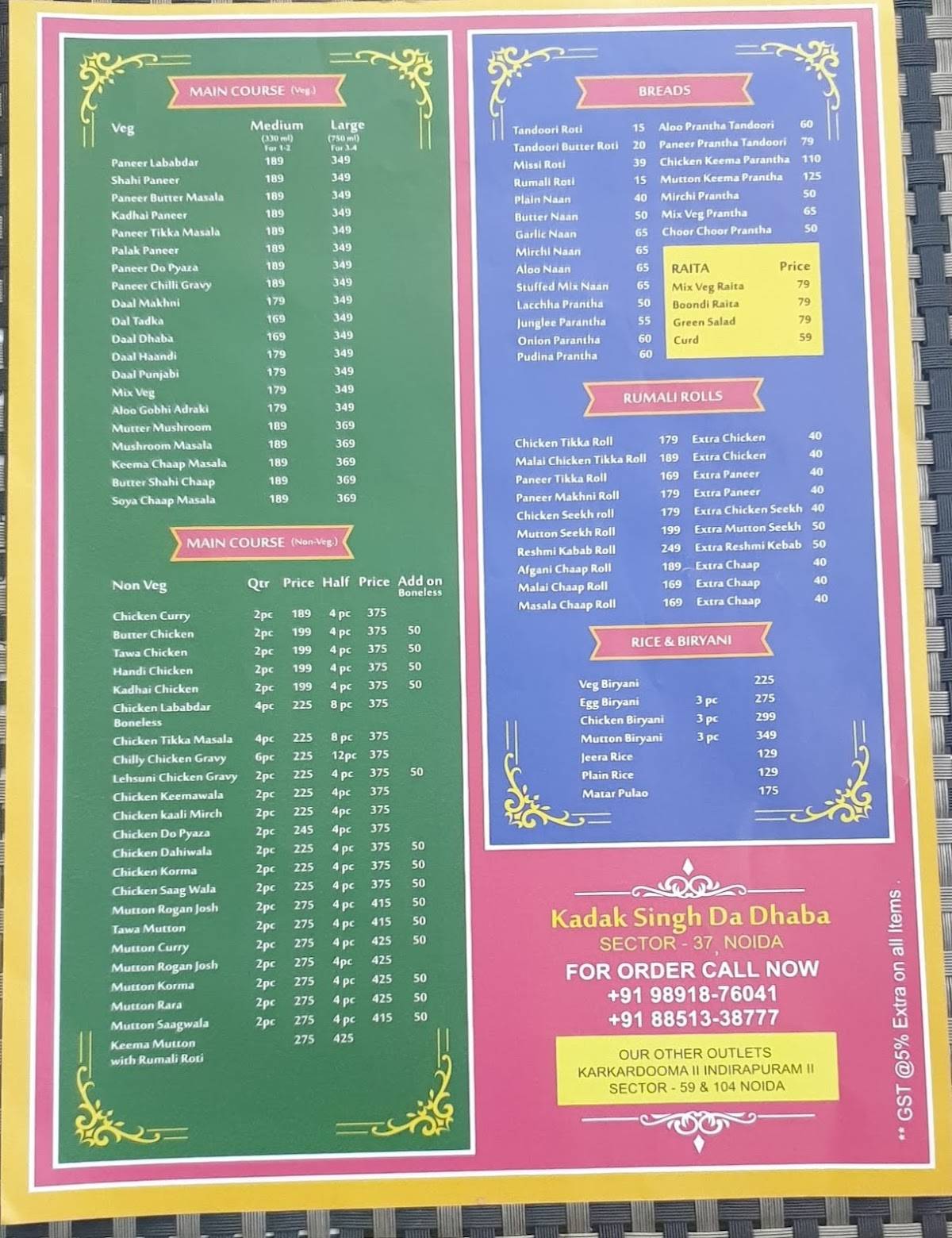 Menu at Khadak Singh Da Dhaba Sector 37, Noida
