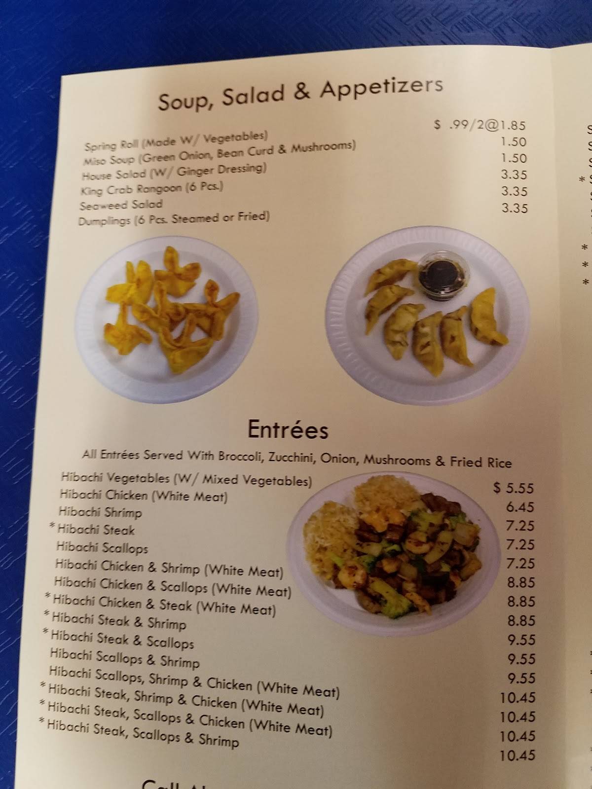 Menu at Kiko Japan Express restaurant, Knightdale