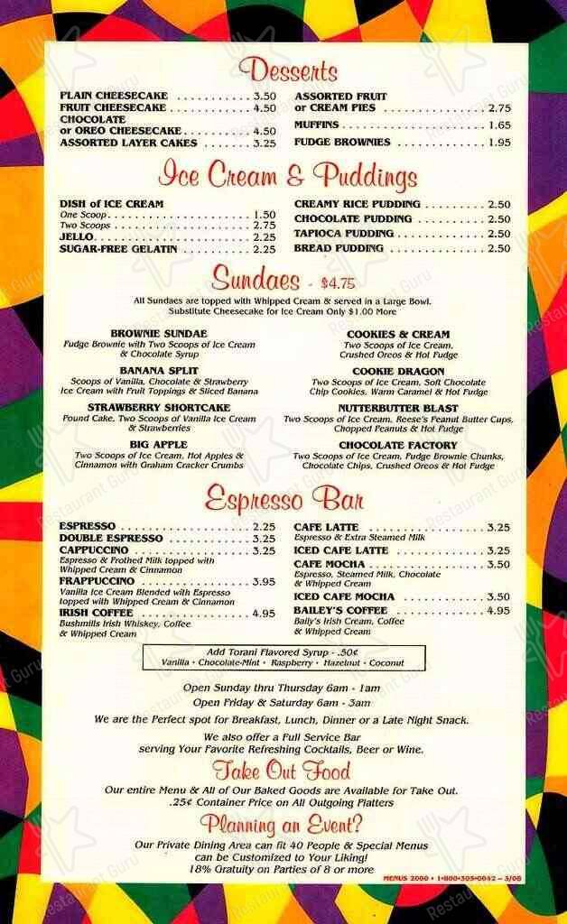 Menu at Kings Valley Diner restaurant, Kingston