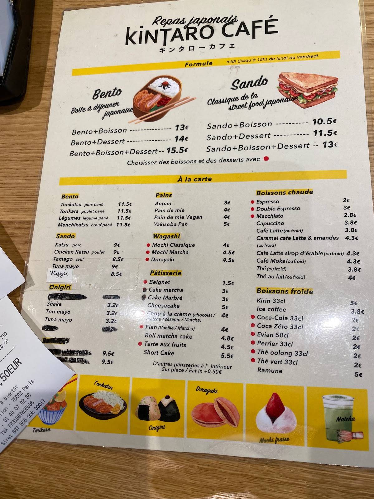 Menu au Kintaro café, Paris