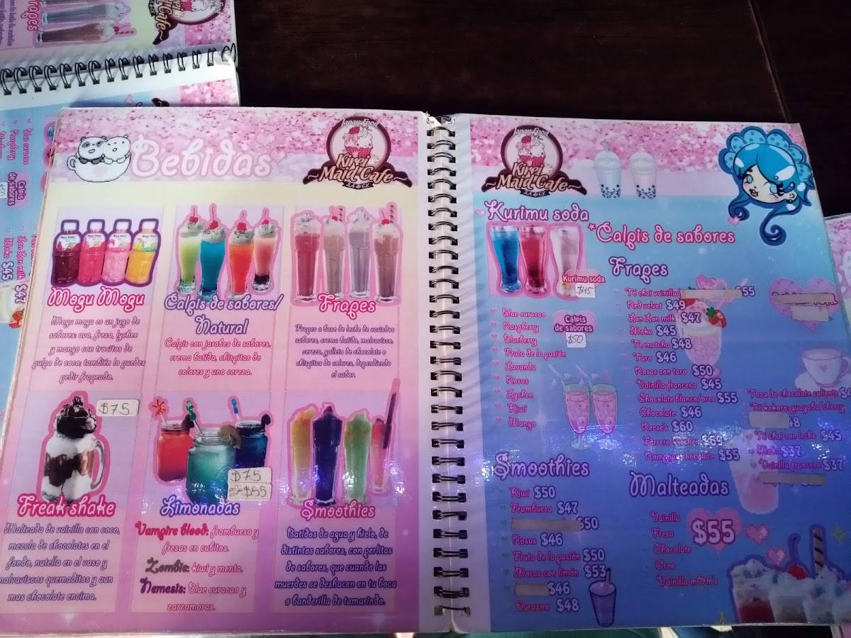 Carta de Kirei Maid Café, Monterrey, Francisco Javier Mina 929 Segundo Piso