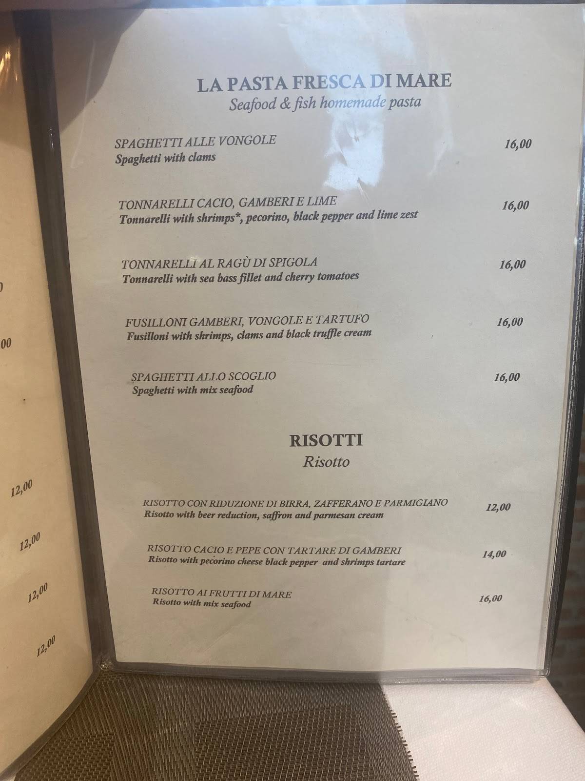 Menu at Klass Restaurant, Rome, Via in Arcione