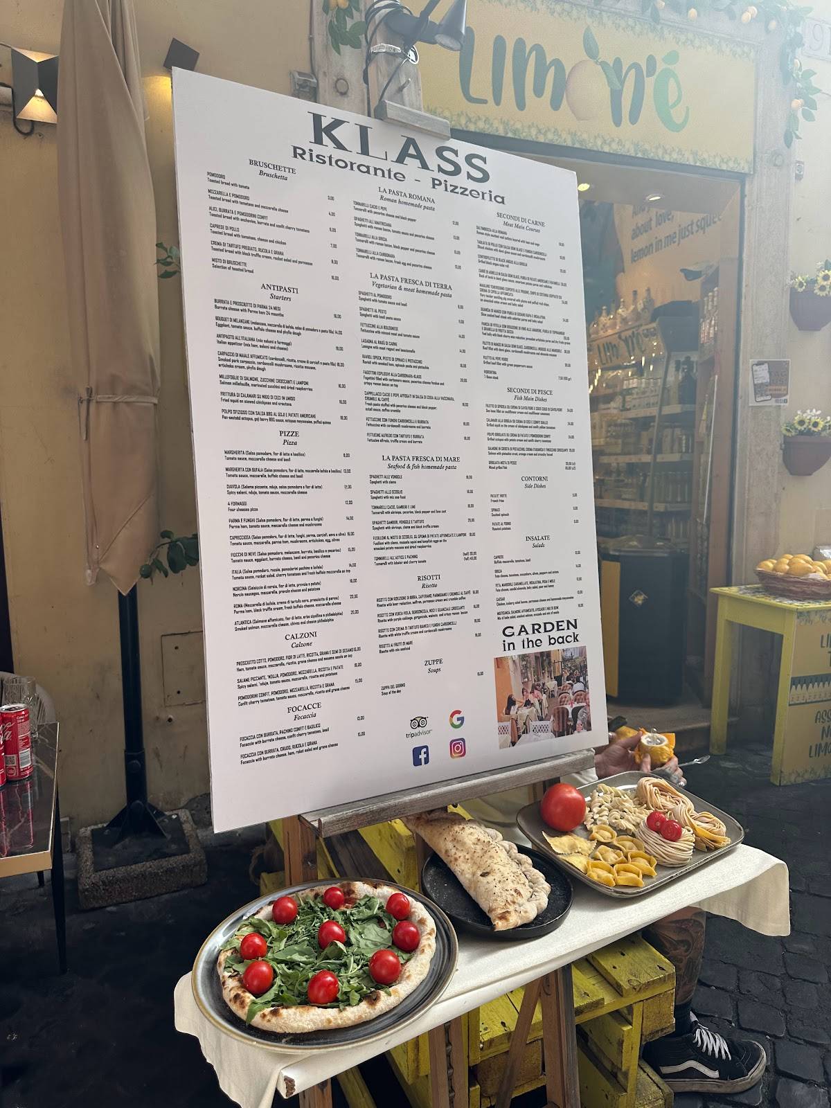 Menu at Klass Restaurant, Rome, Via in Arcione