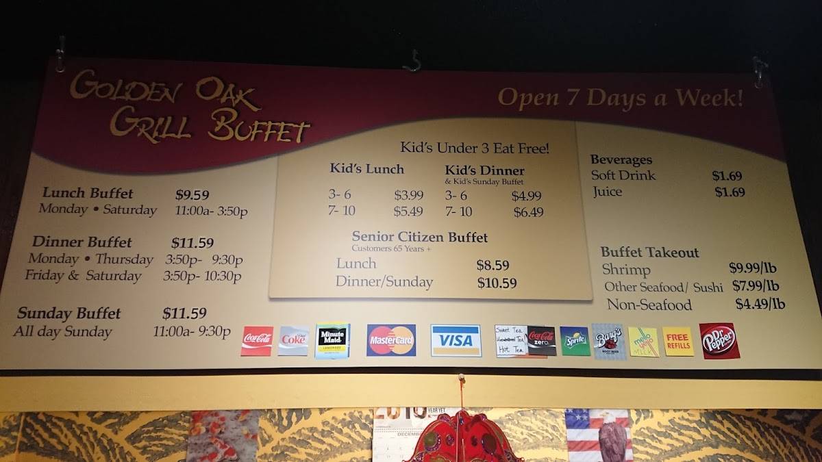 Menu at Golden Oak Buffet restaurant, Oak Ridge