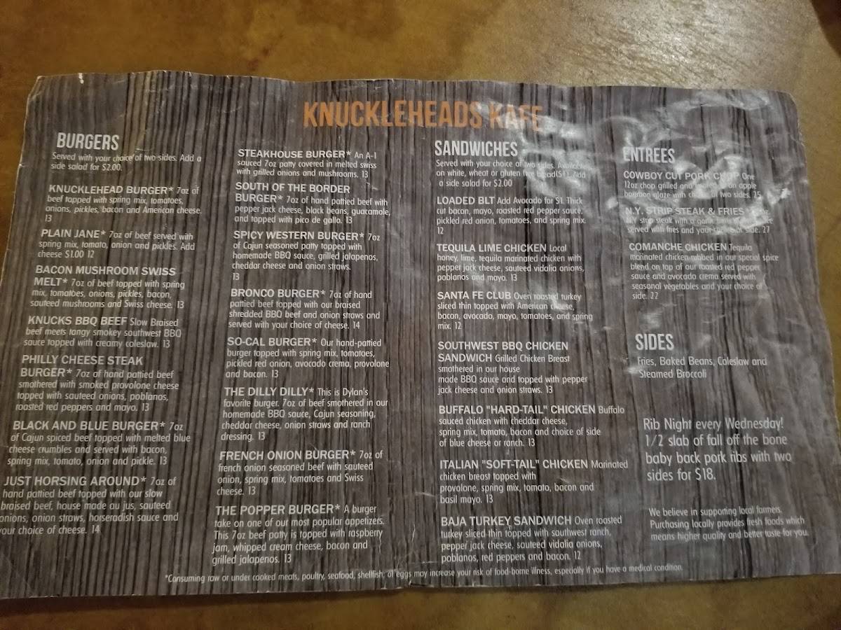 Menu at Knucklehead's Kafe BBQ, Grand Rapids