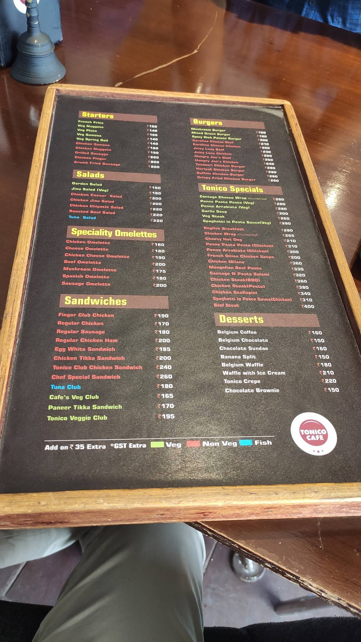 Menu at Tonico Cafe, Kochi, Seaport - Airport Rd