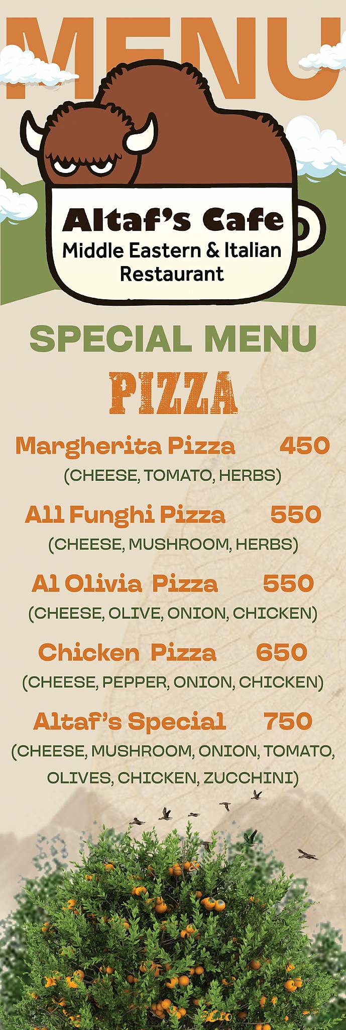 Menu at Altaf's Cafe, Kodaikanal
