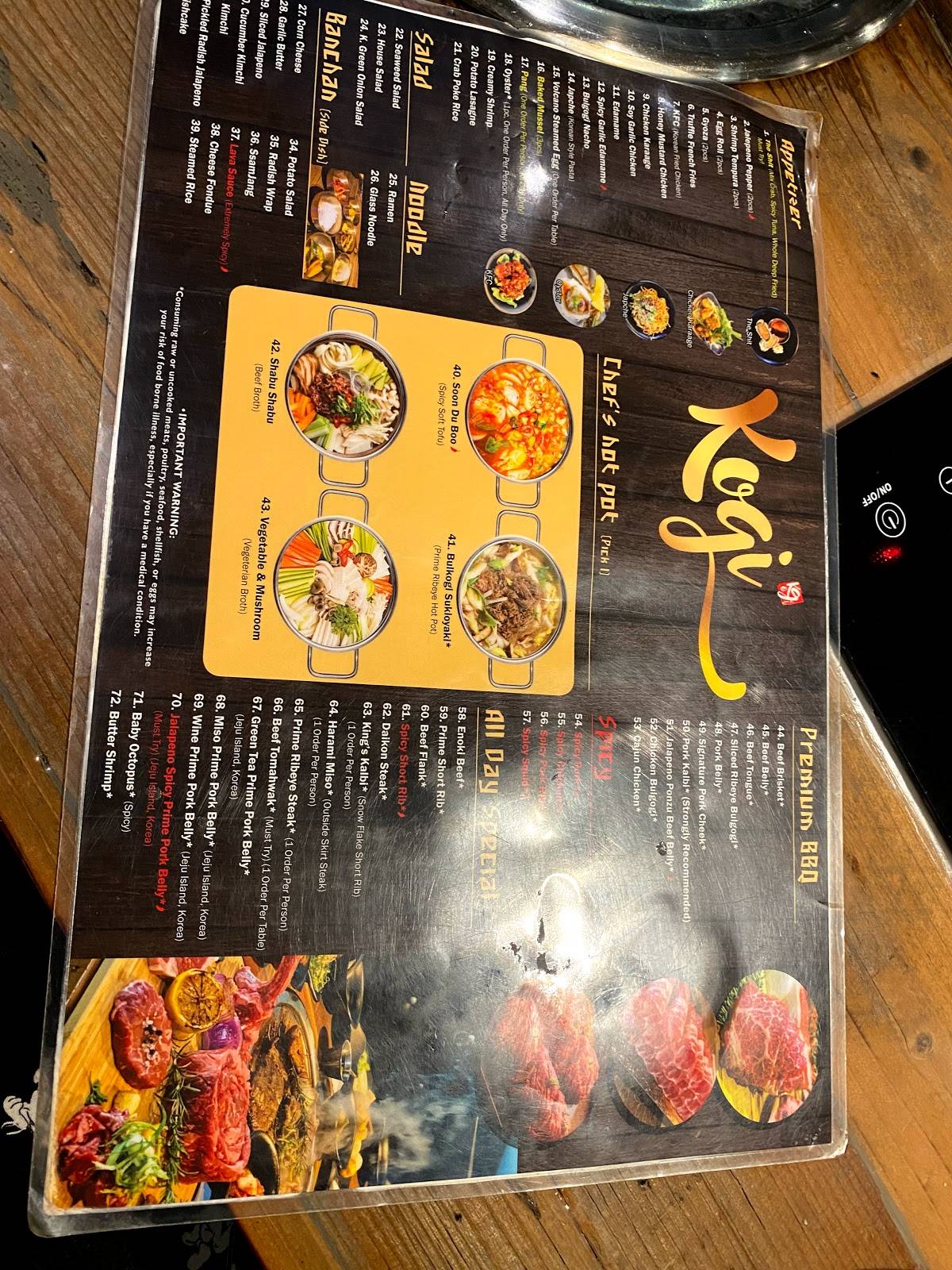 Menu at Kogi Korean BBQ & Seafood Hot Pot, Las Vegas
