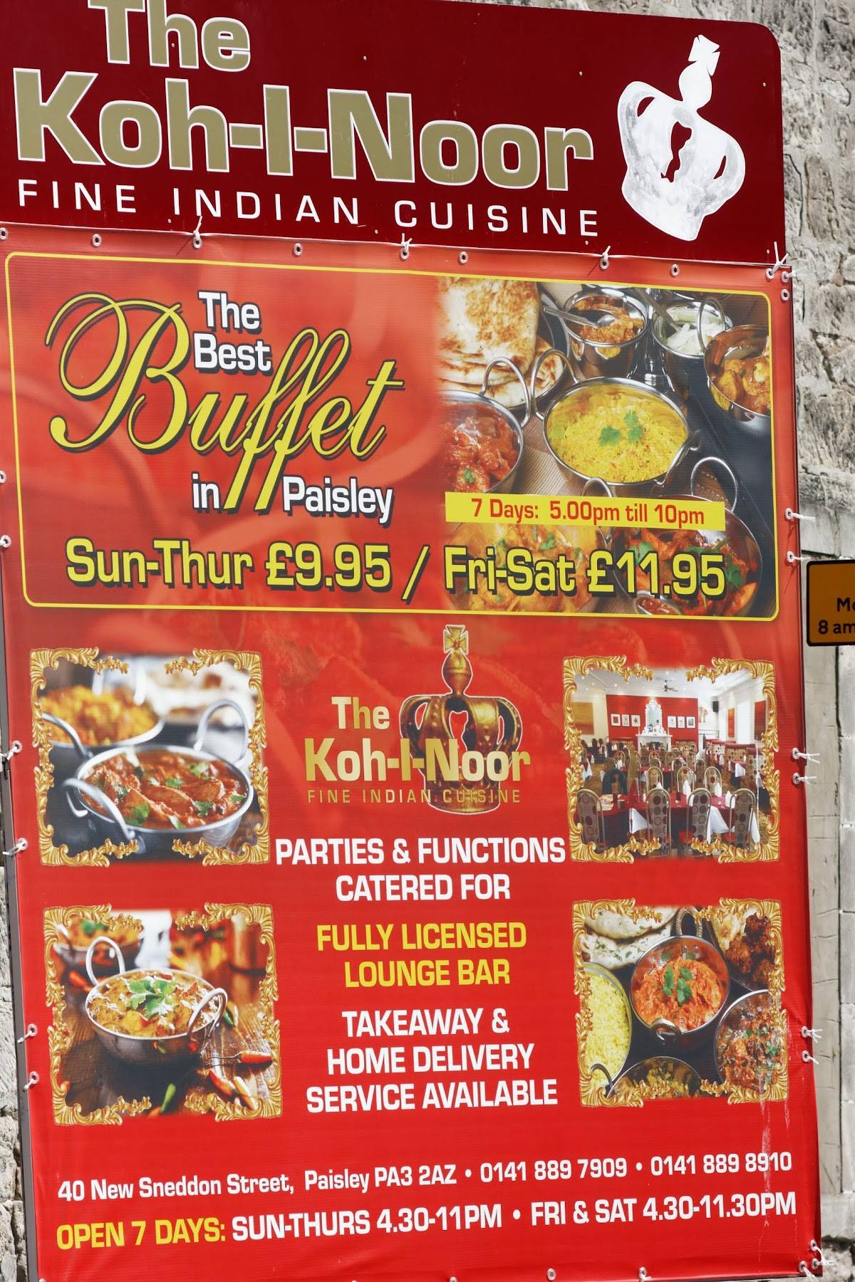 Menu at Koh-i-Noor restaurant, Paisley