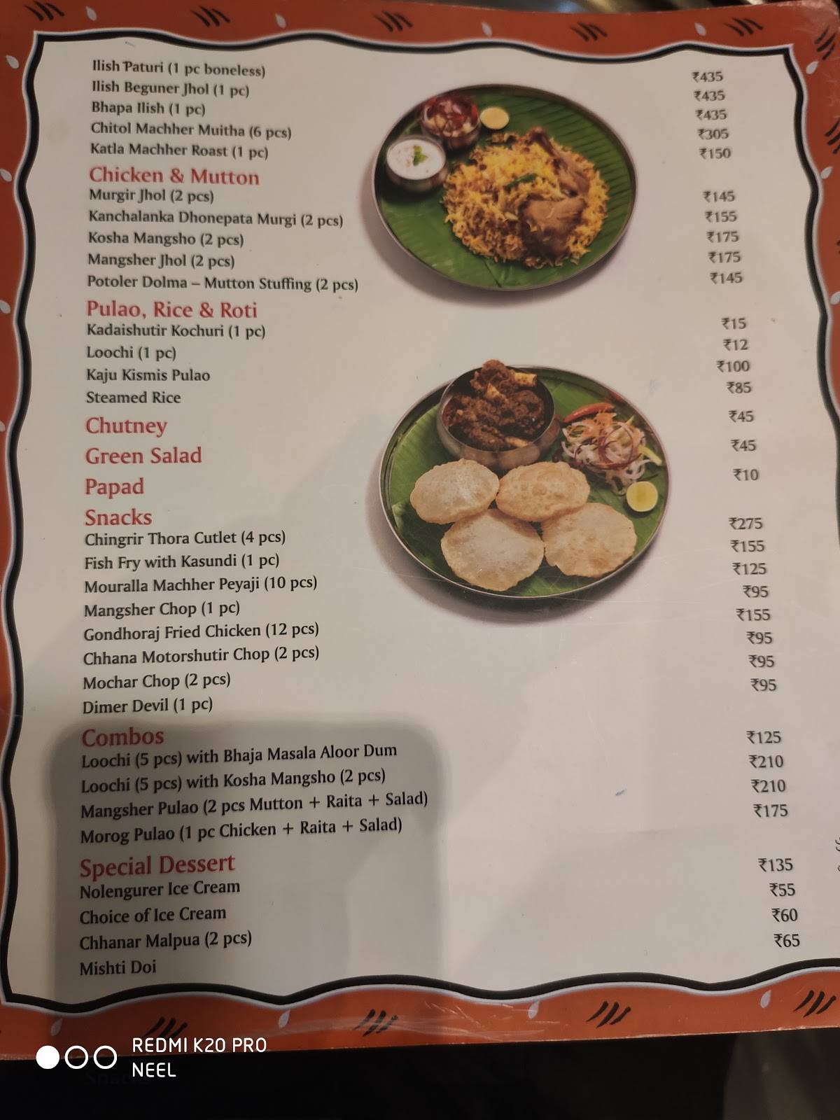 Menu at 6 Ballygunge Place Thali, Kolkata, 11/16