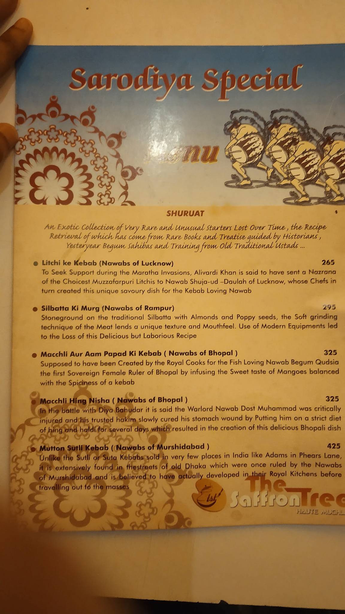 Menu at The Saffron Tree, Kolkata