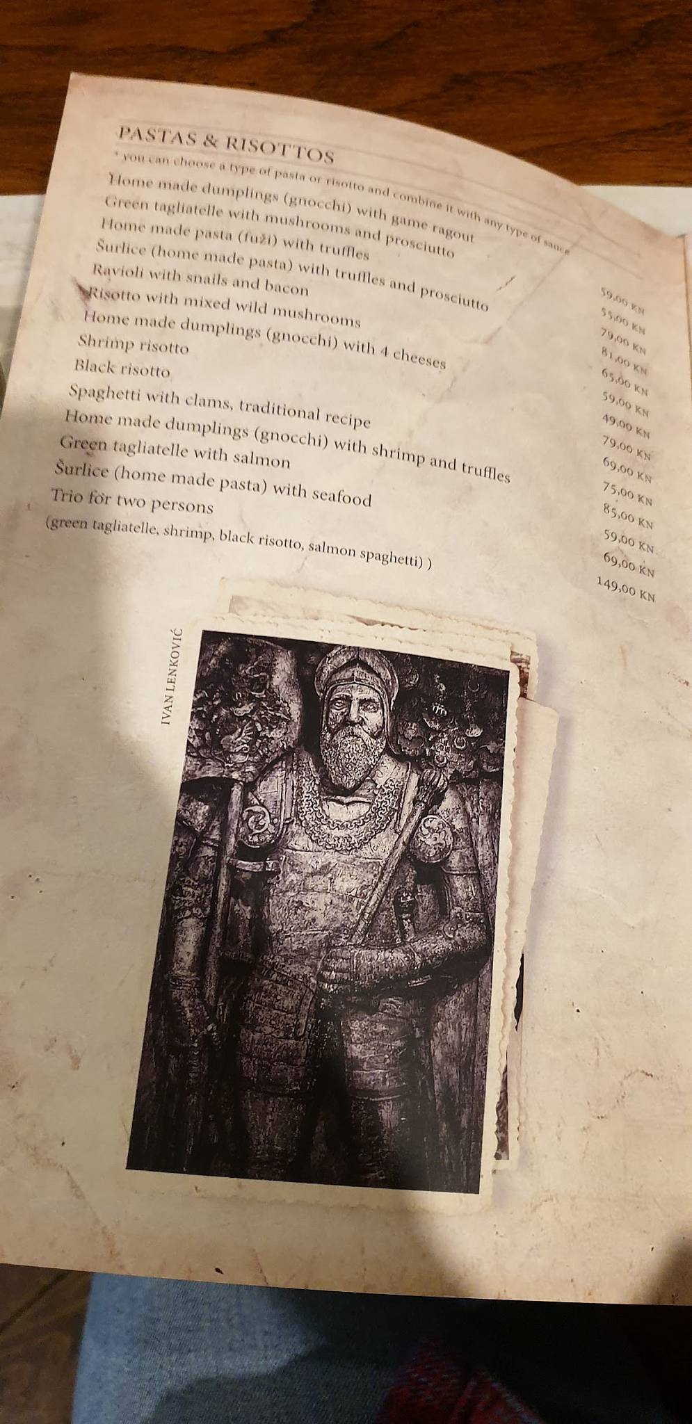 Menu at Konoba Tarsa restaurant, Rijeka
