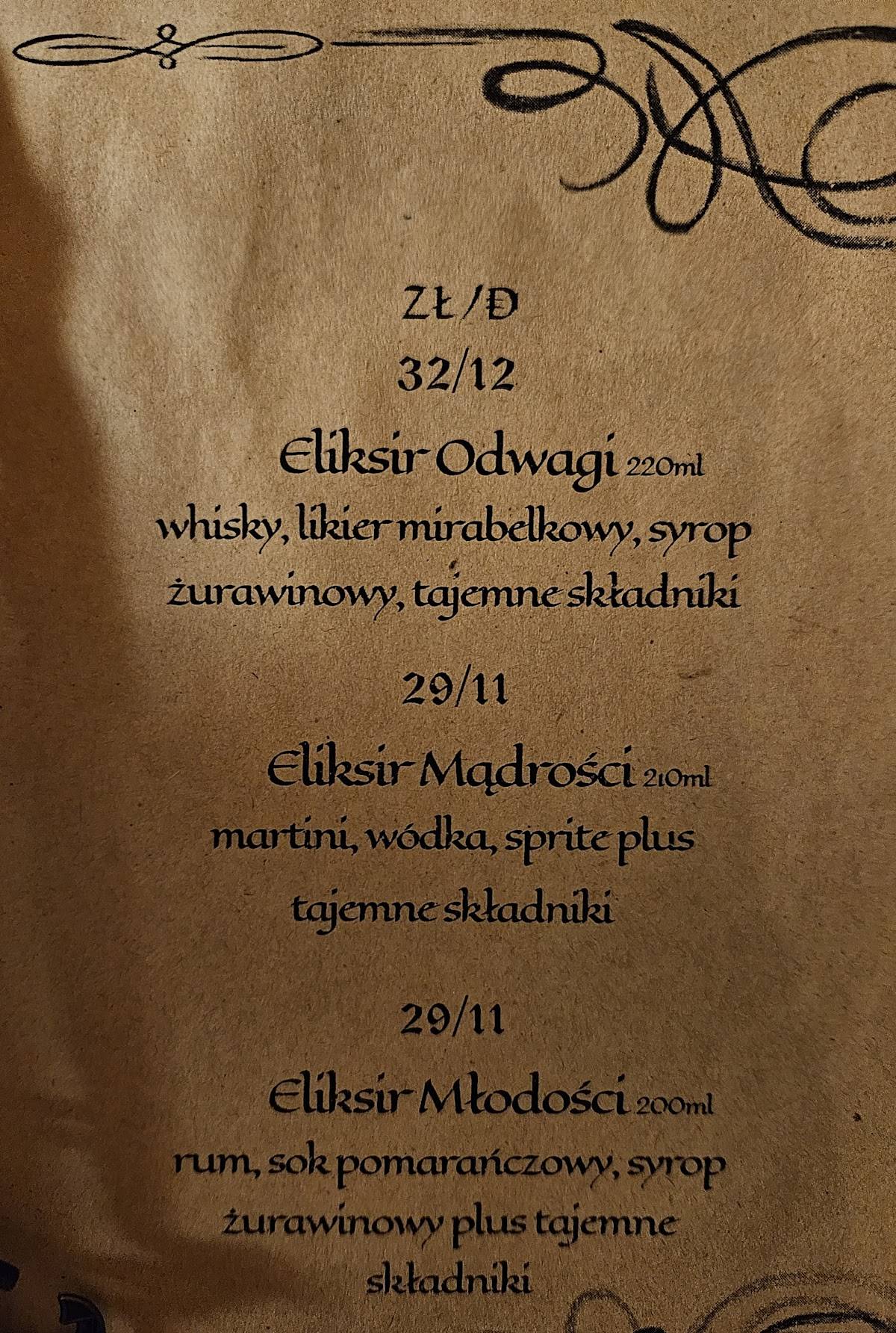 Menu at Tawerna Wilczy Dół restaurant, Kraków