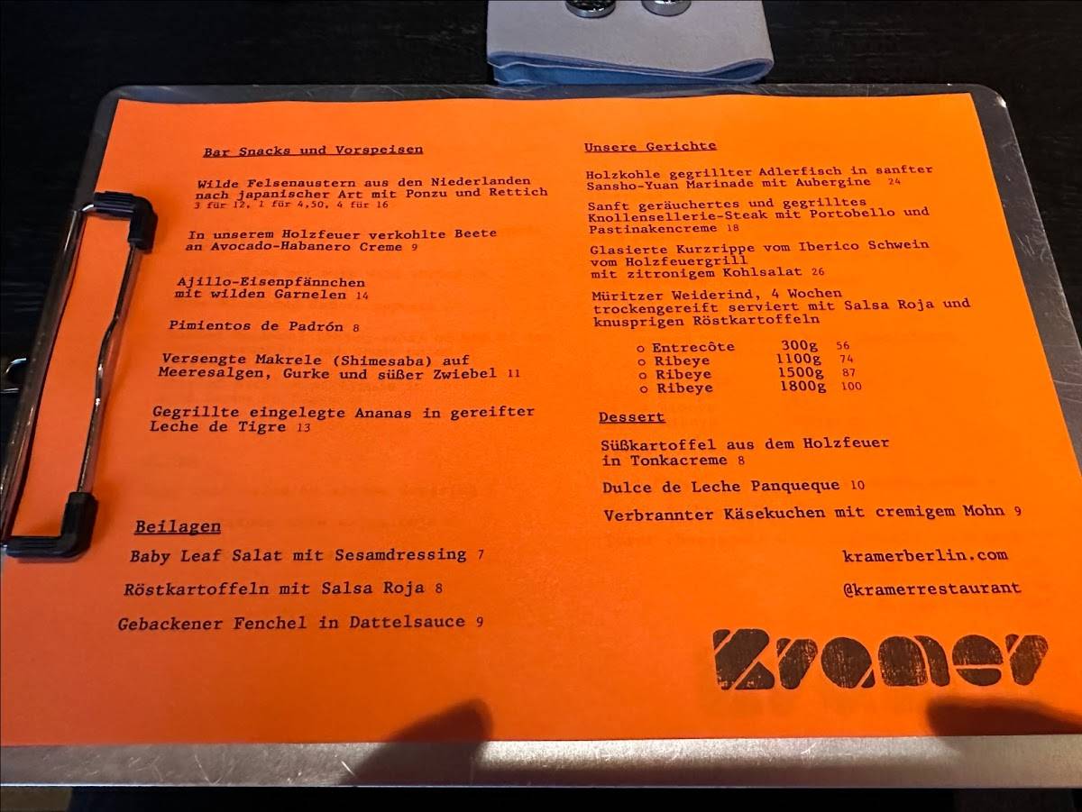 Speisekarte von Kramer Restaurant, Berlin