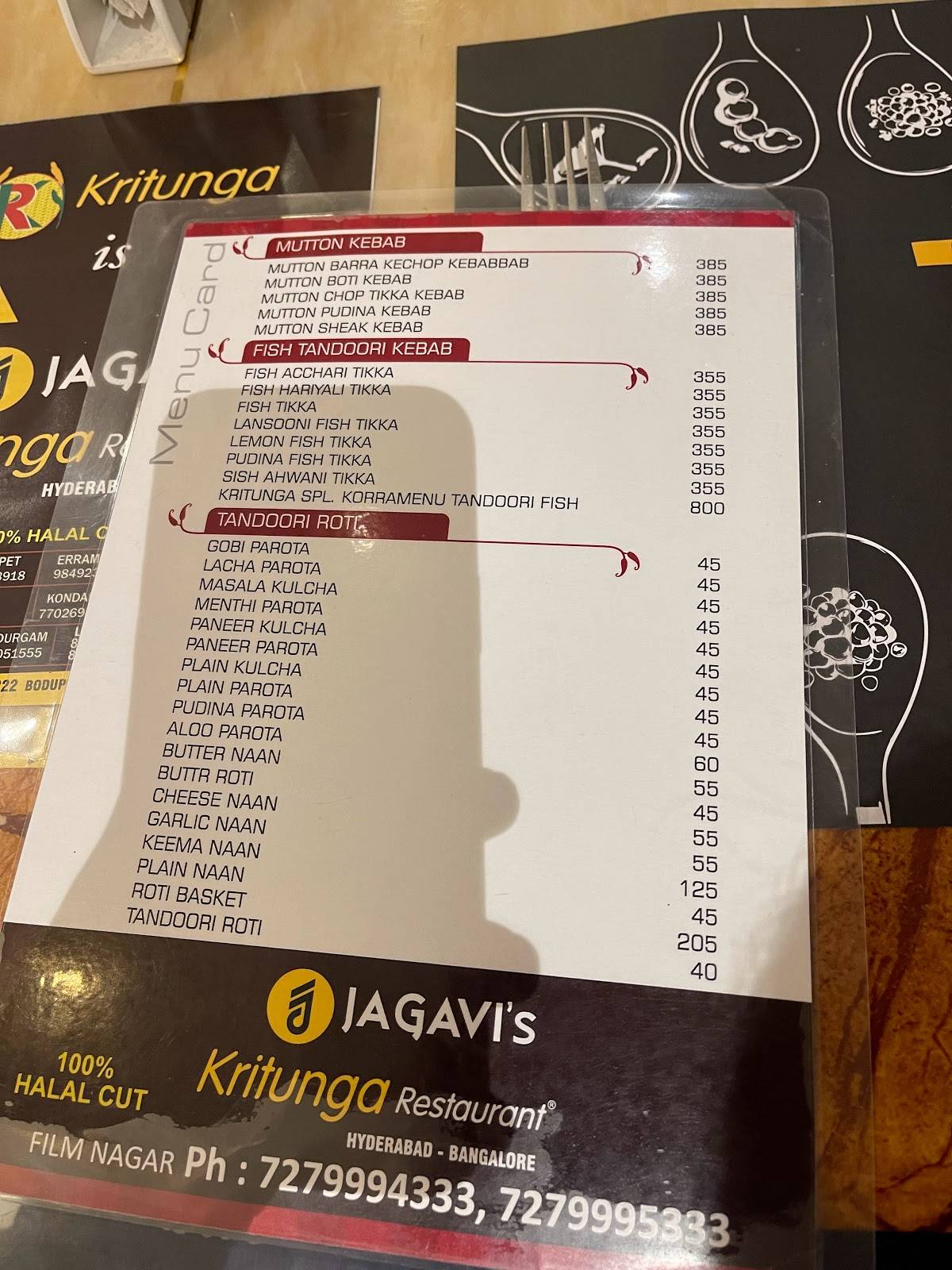 Menu at Kritunga Restaurant, Hyderabad, Road no82