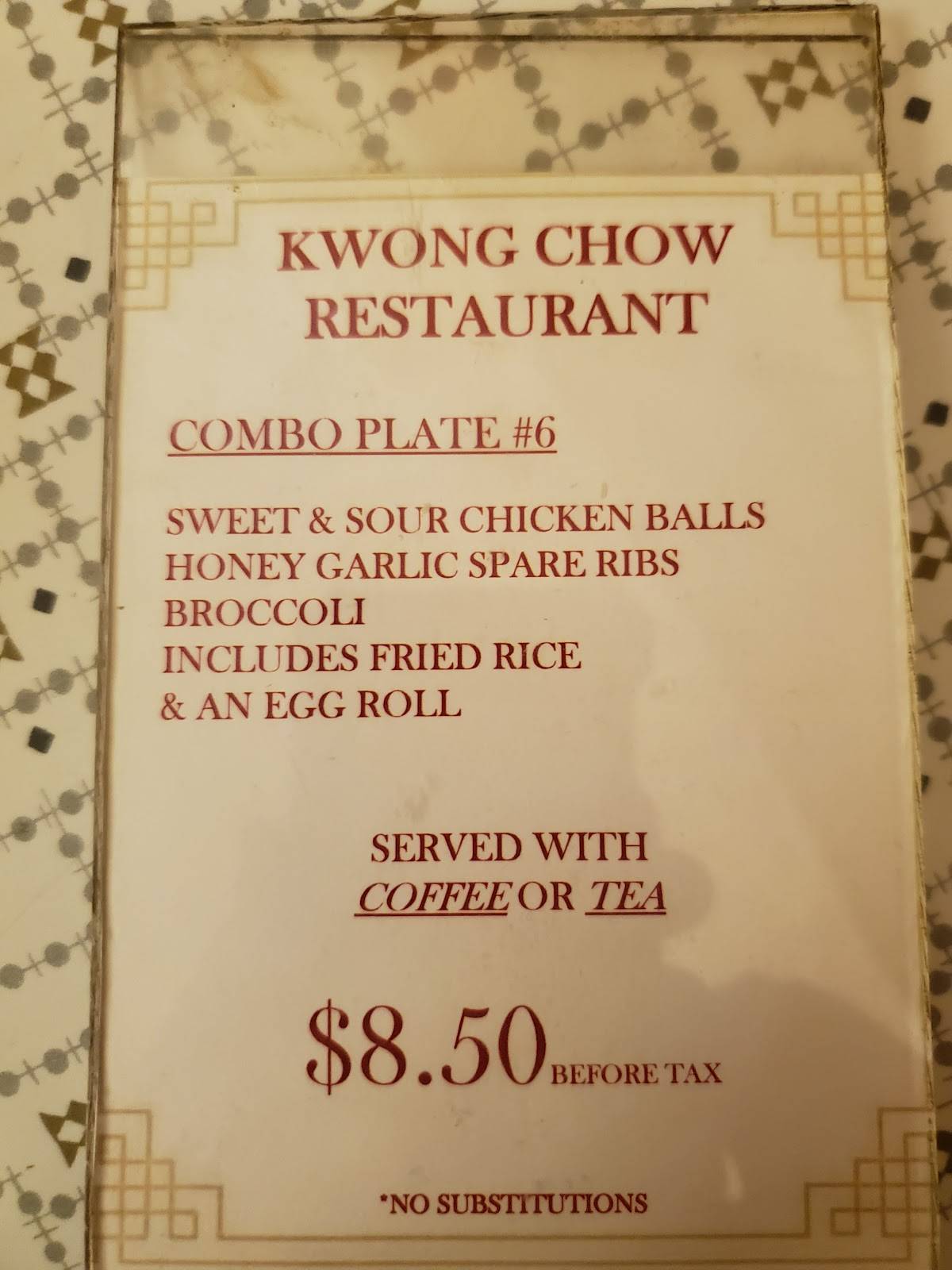Menu at Kwong Chow Restaurant, St. Catharines