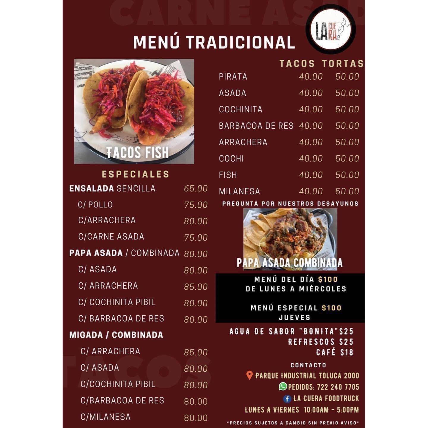 Carta del restaurante LA CUERA FOOD TRUCK COMIDA TAMAULIPECA, Toluca ...